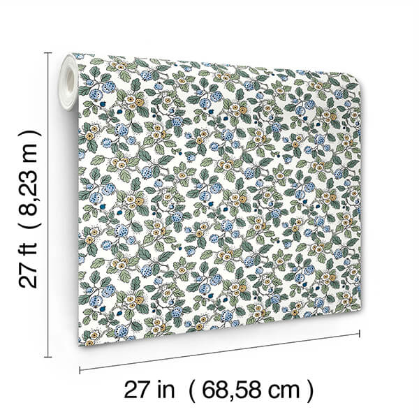 York Wallcoverings. VP1413 - Framboise Blue Berry Vines Wallpaper - by ...