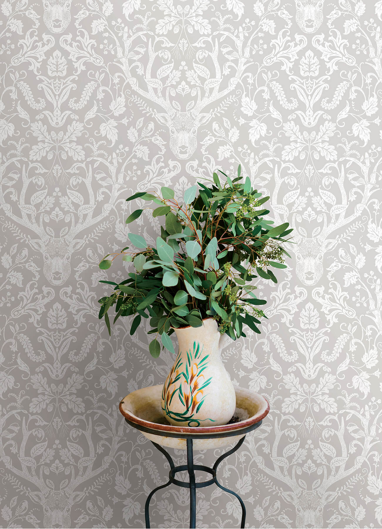 York Wallcoverings. 4169-12701 - Kiwassa Grey Antler Damask Wallpaper ...