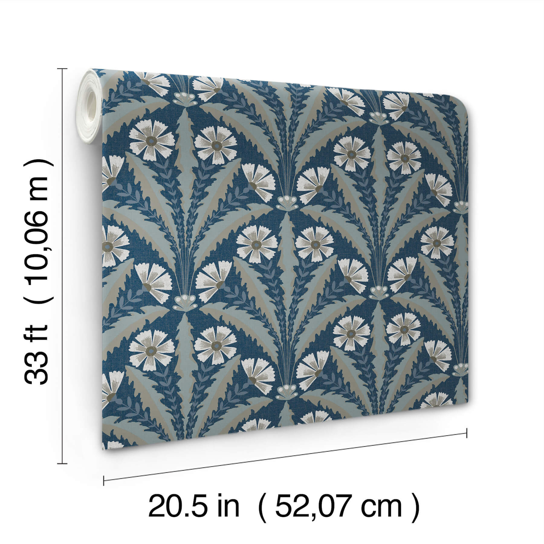 4169-27600 - Tap Root Dark Blue Floral Damask Wallpaper - by Chesapeake