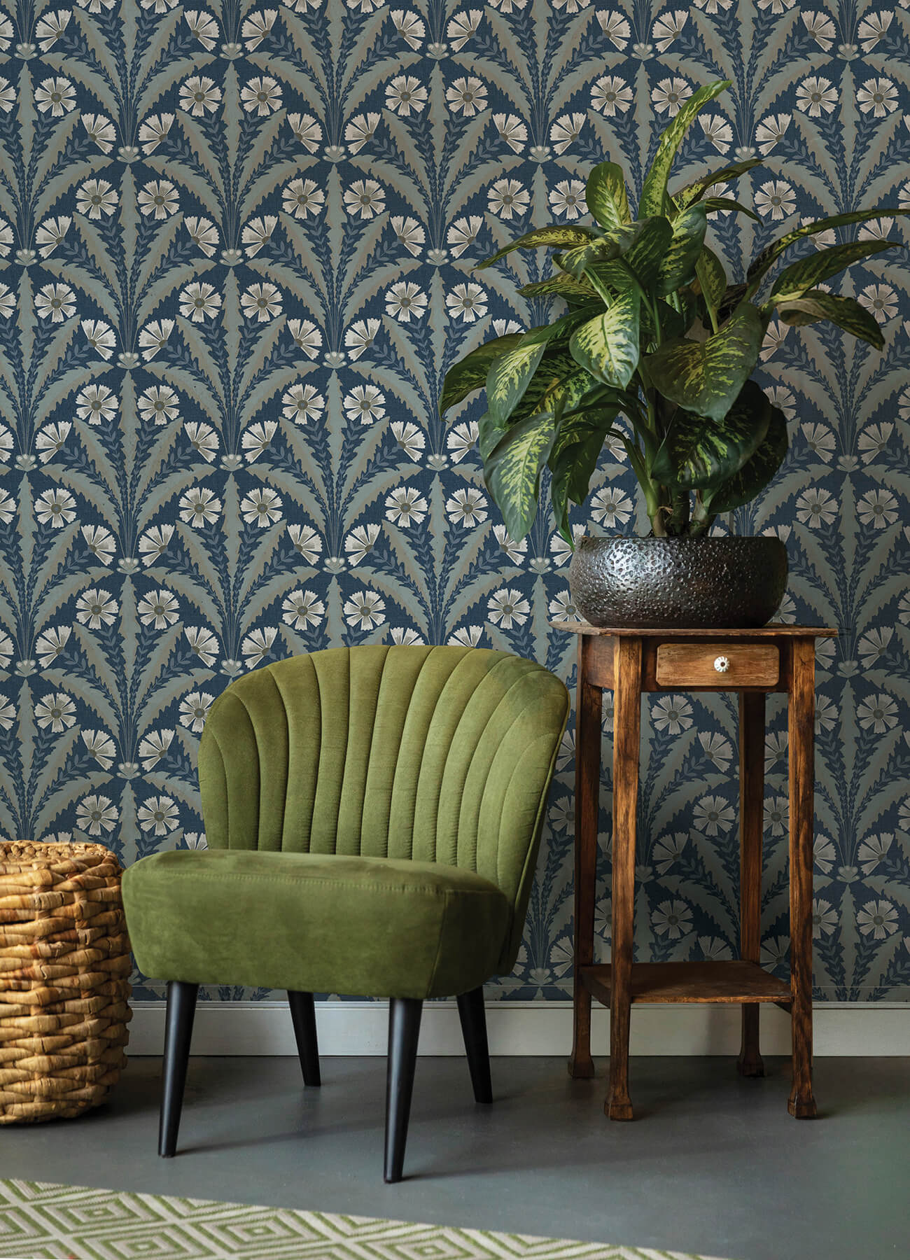 York Wallcoverings. 4169-27600 - Tap Root Dark Blue Floral Damask ...