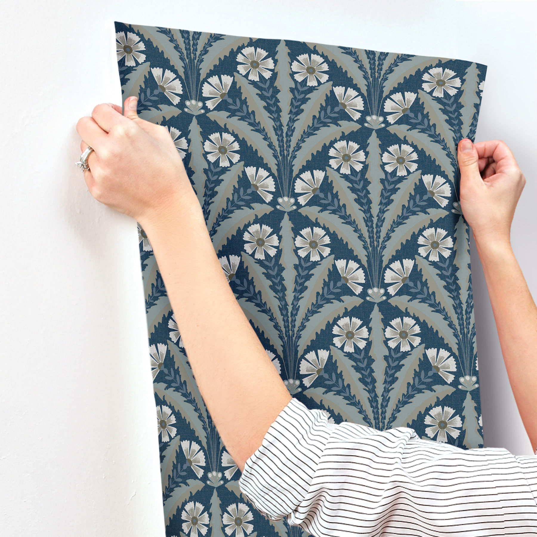 4169-27600 - Tap Root Dark Blue Floral Damask Wallpaper - by Chesapeake