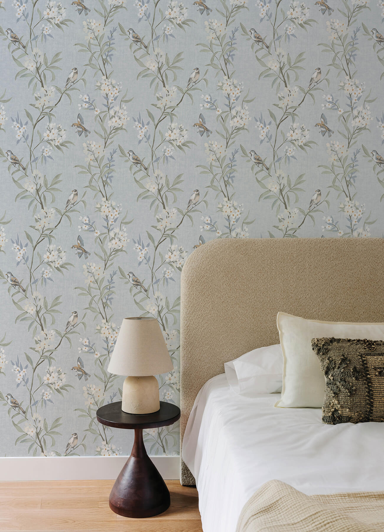 4169-83140 - Tea Olive Light Blue Finch Frolic Wallpaper - by Chesapeake