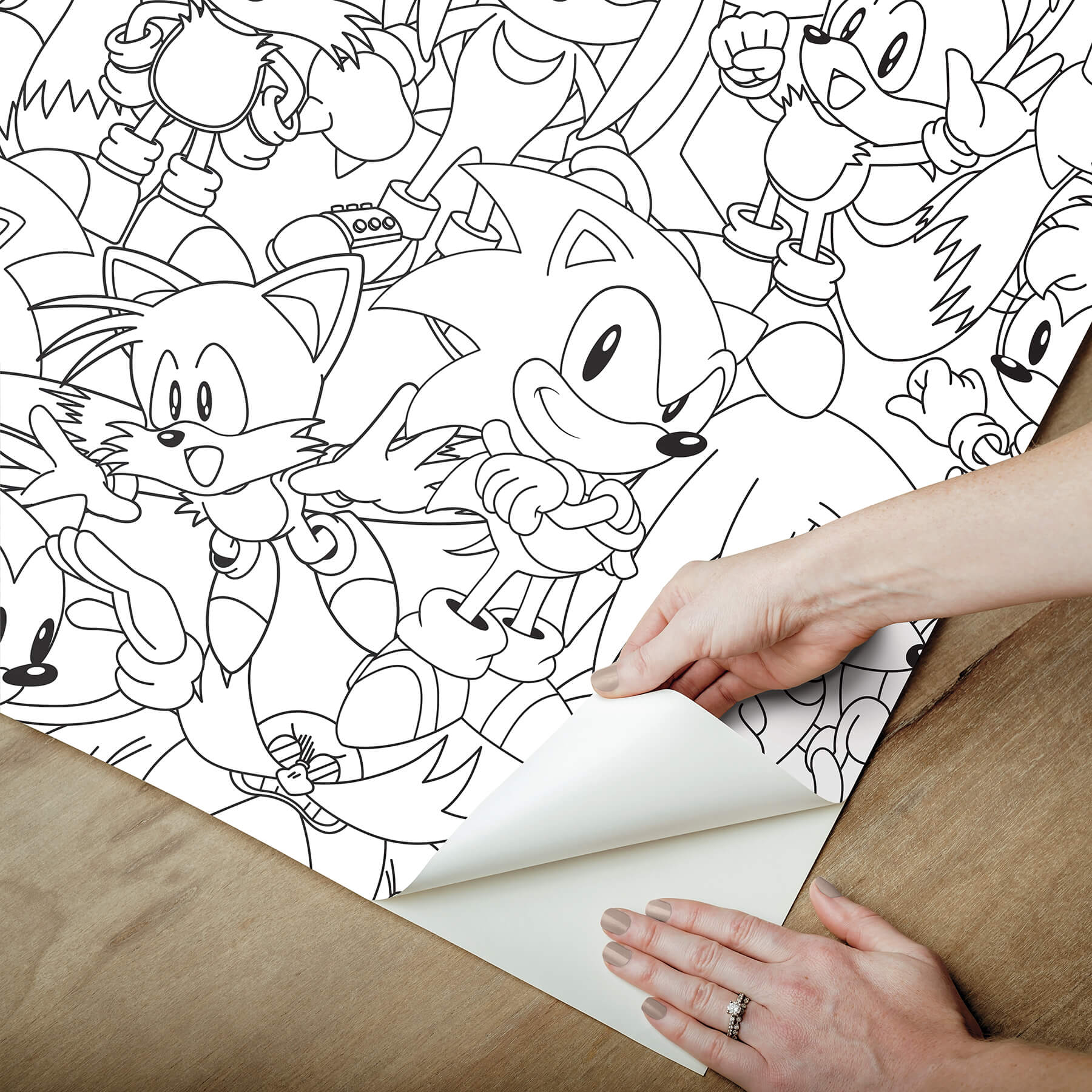 RMWS1331 - Sonic The Hedgehog Line Art Black and White Peel and Stick ...