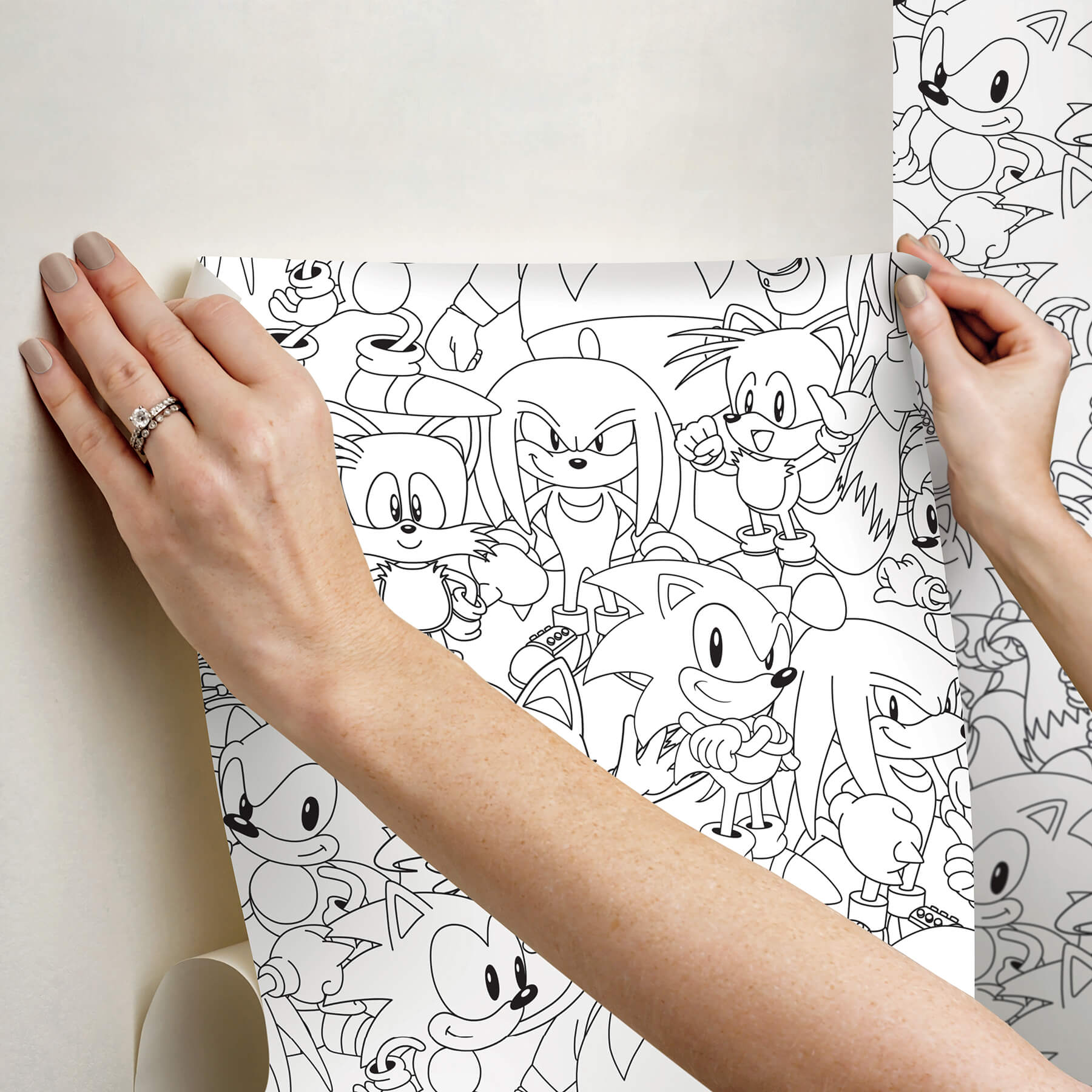 RMWS1331 - Sonic The Hedgehog Line Art Black and White Peel and Stick ...