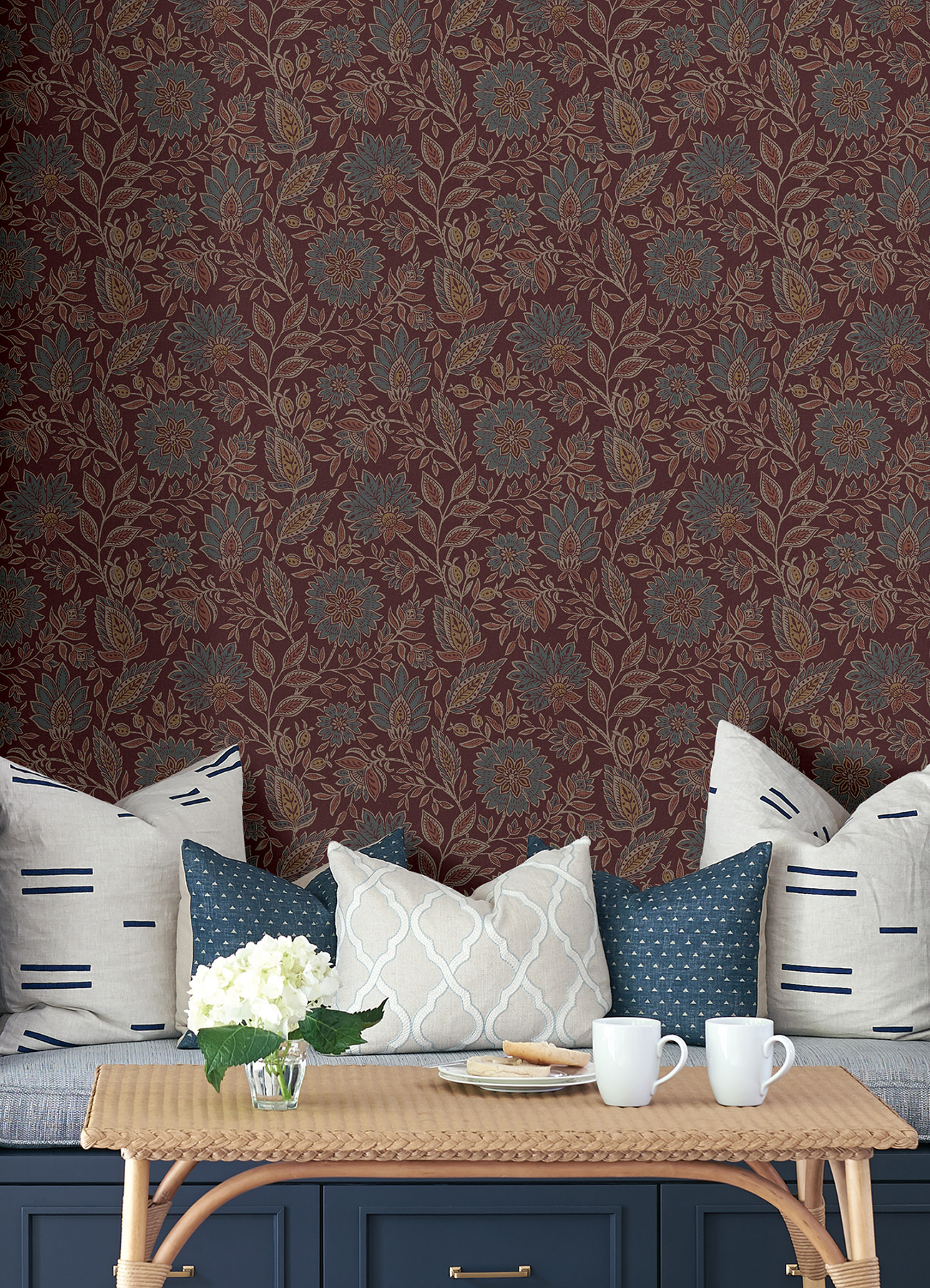 WVS6479 - Indira Aster Maroon Peel and Stick Wallpaper - by Roommates