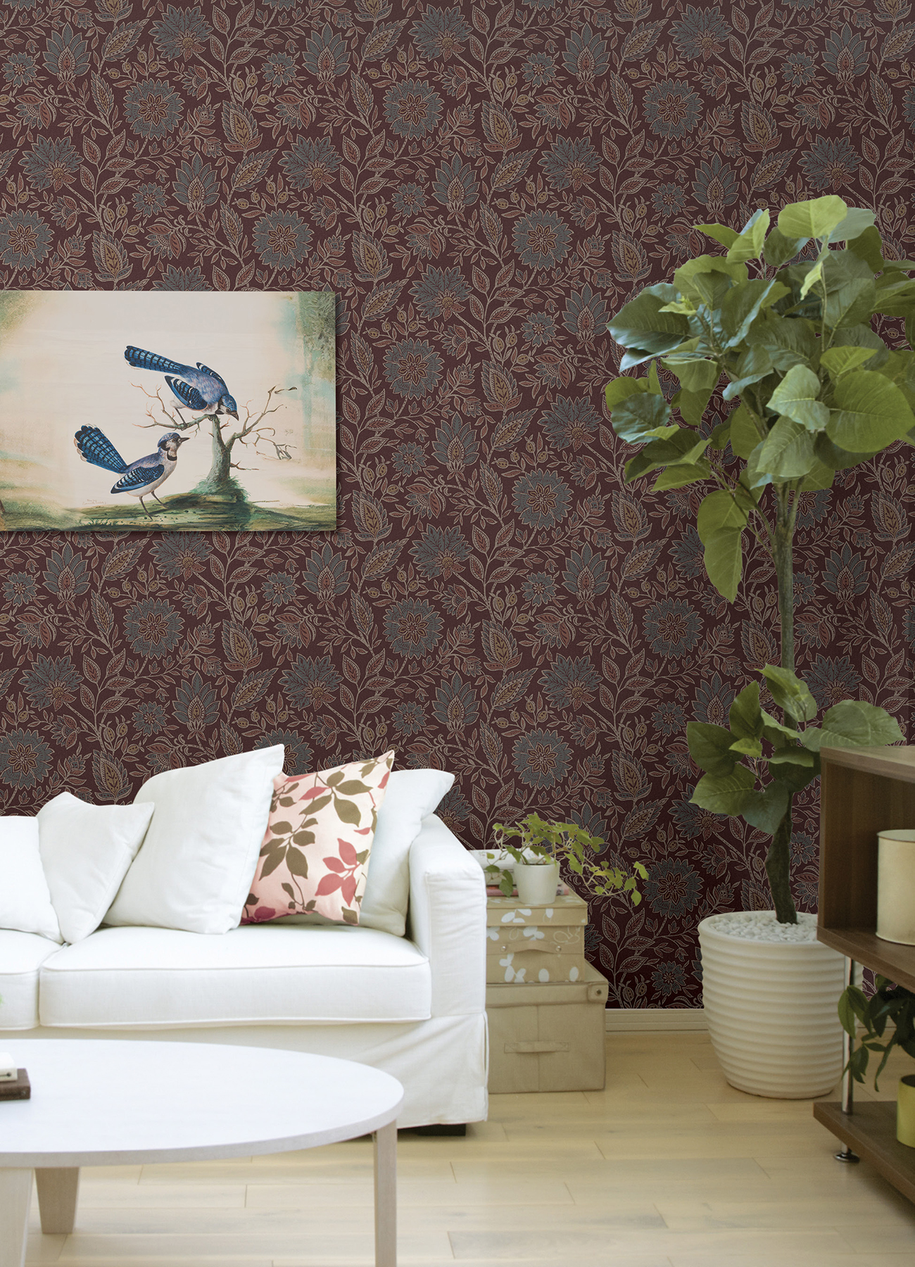 WVS6479 - Indira Aster Maroon Peel and Stick Wallpaper - by Roommates