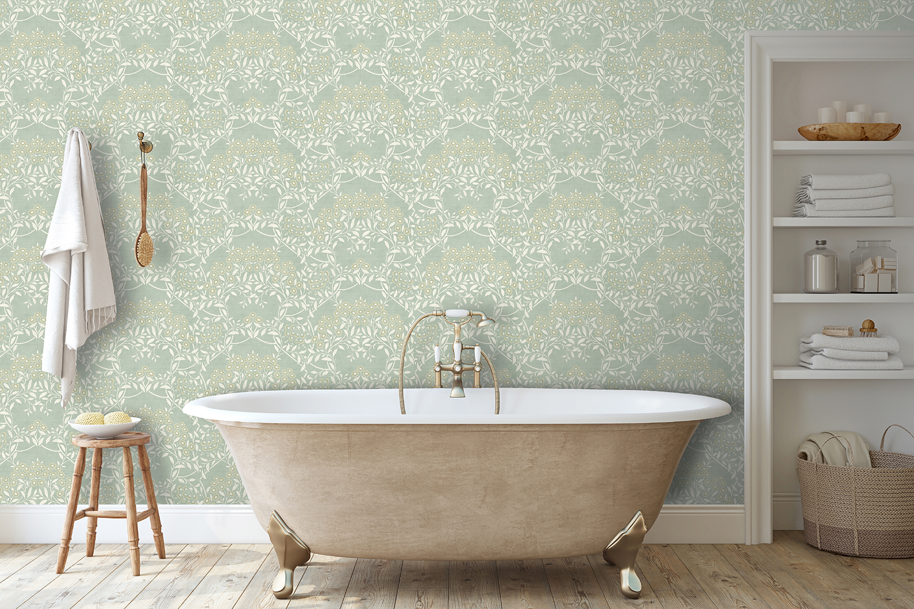 AH100195AH - Penelope Green Floral Damask Wallpaper - by Arthouse