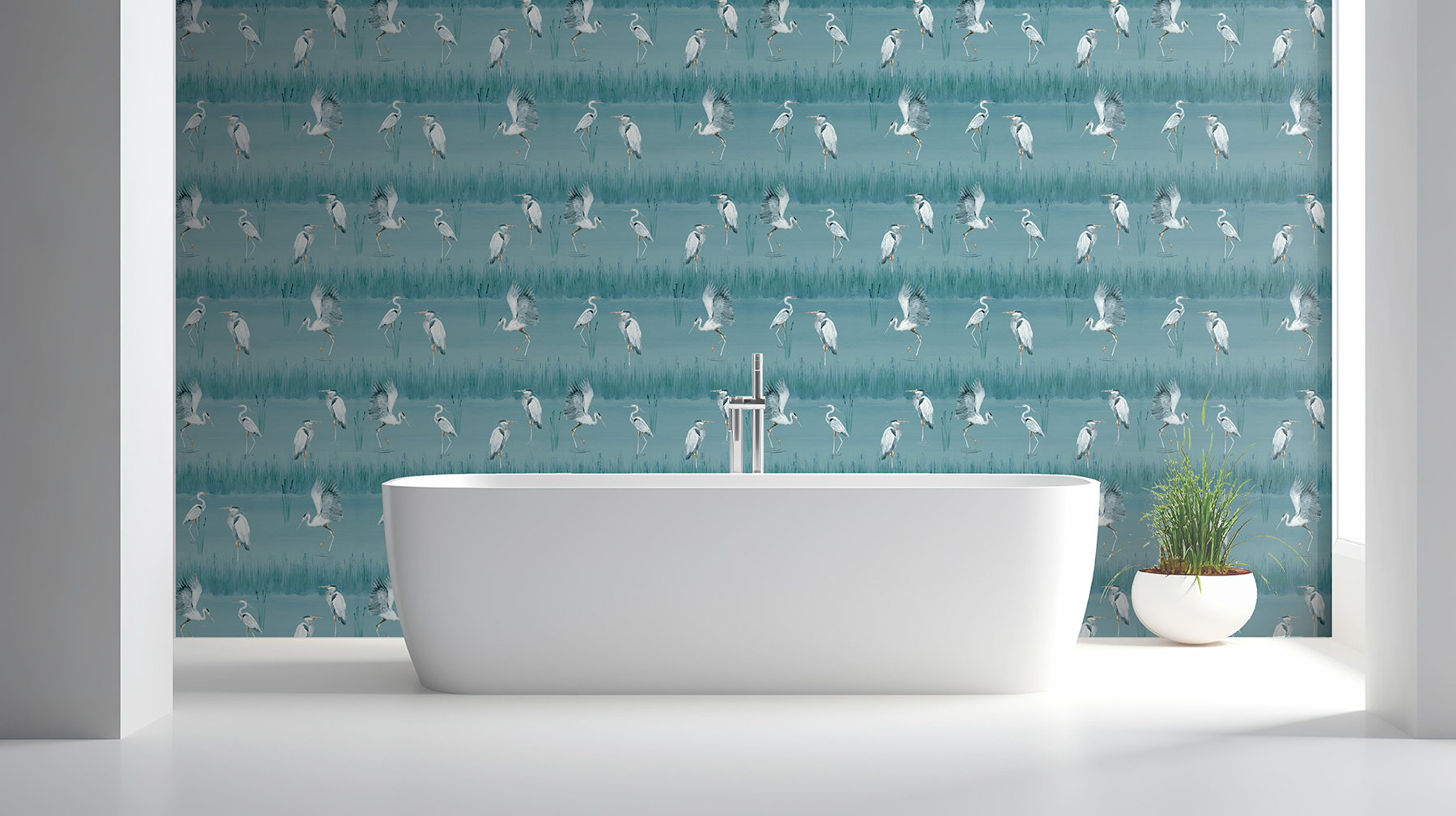 AH100213AH - Gerald Blue Heron River Wallpaper - by Arthouse