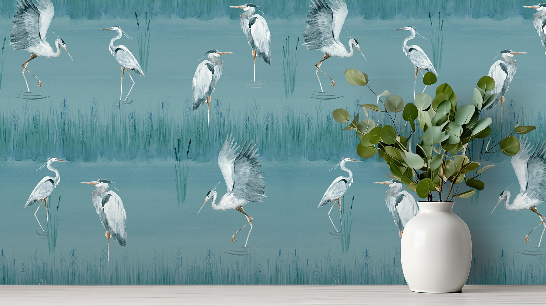 AH100213AH - Gerald Blue Heron River Wallpaper - by Arthouse