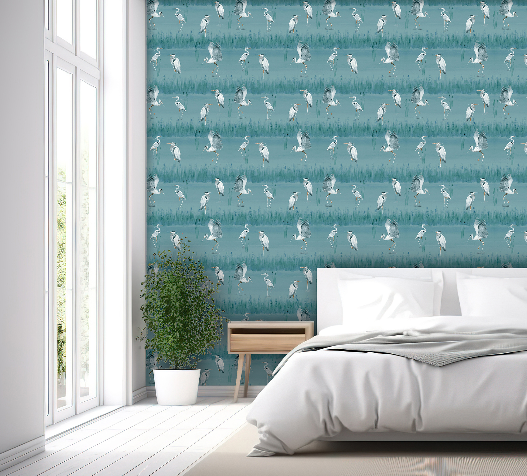 AH100213AH - Gerald Blue Heron River Wallpaper - by Arthouse