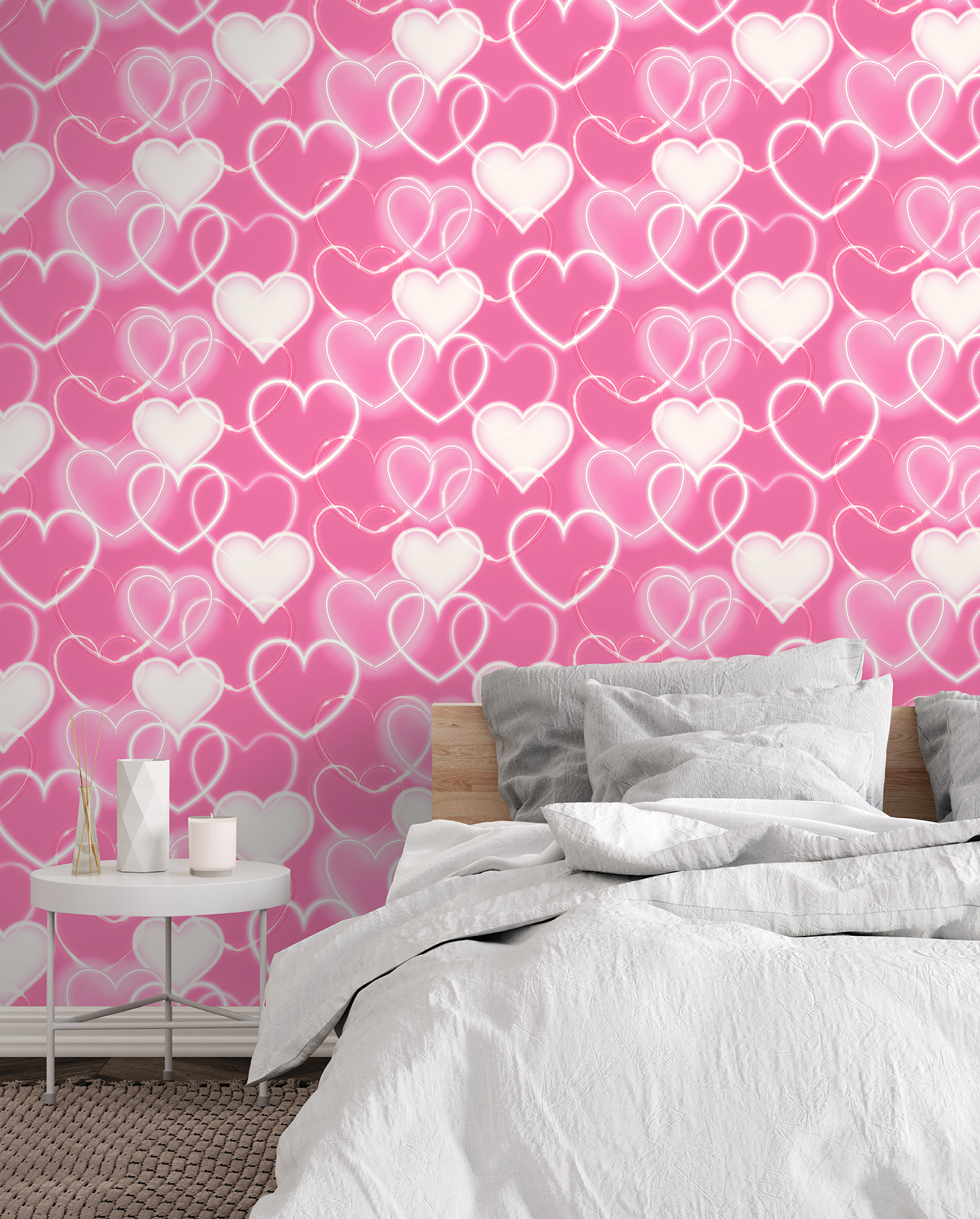 AH100222AH - Effie Pink Neon Heart Wallpaper - by Arthouse