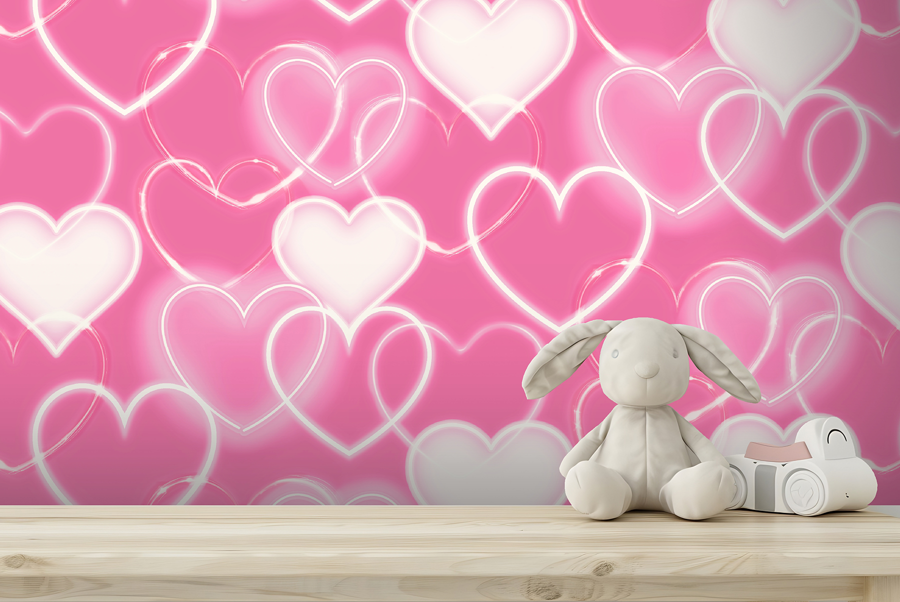 AH100222AH - Effie Pink Neon Heart Wallpaper - by Arthouse