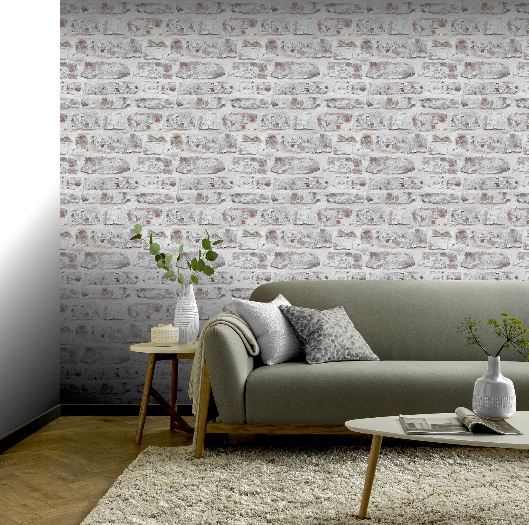 AH671100 - Domenic White Whitewashed Brick Wallpaper - by Arthouse