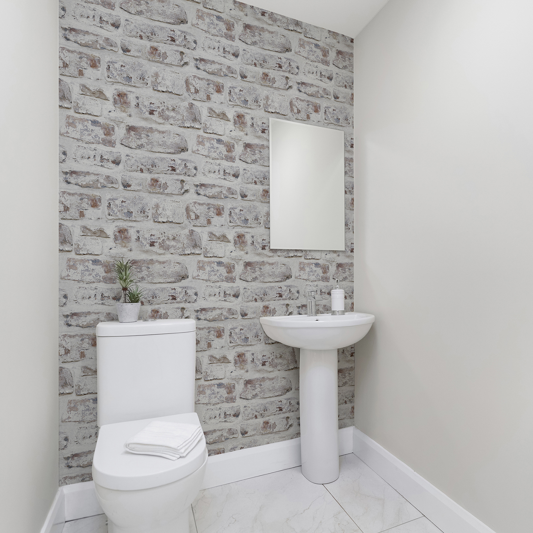 AH671100 - Domenic White Whitewashed Brick Wallpaper - by Arthouse