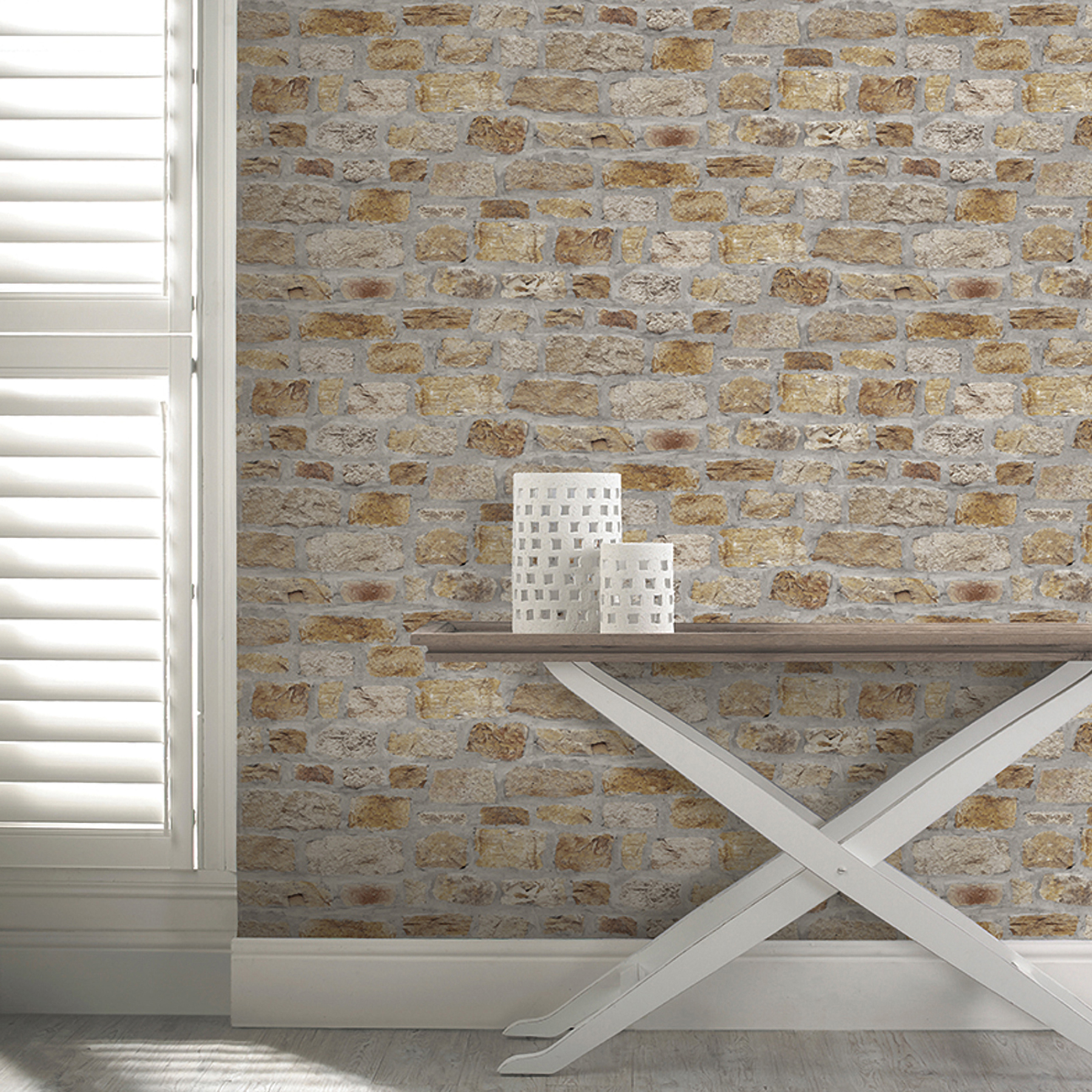 AH696500 - Atticus Neutral Country Stone Wallpaper - by Arthouse