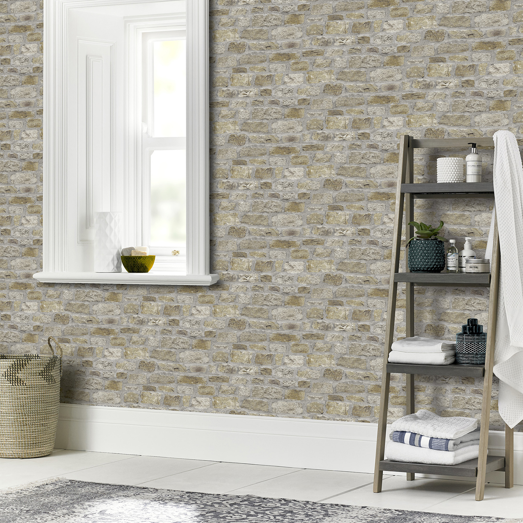 AH696500 - Atticus Neutral Country Stone Wallpaper - by Arthouse