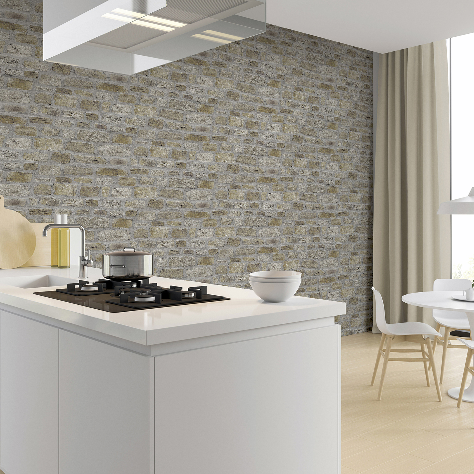 AH696500 - Atticus Neutral Country Stone Wallpaper - by Arthouse