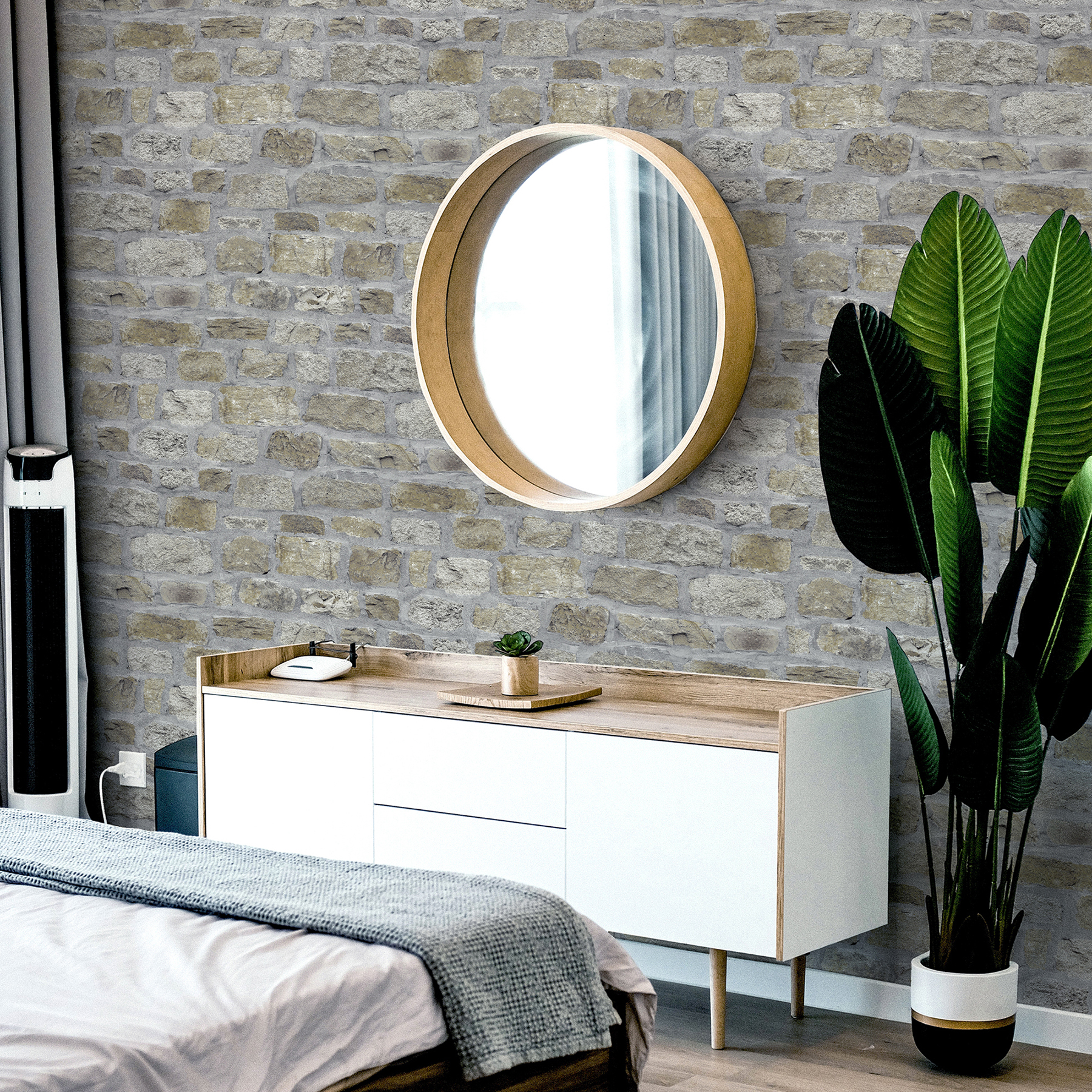 AH696500 - Atticus Neutral Country Stone Wallpaper - by Arthouse