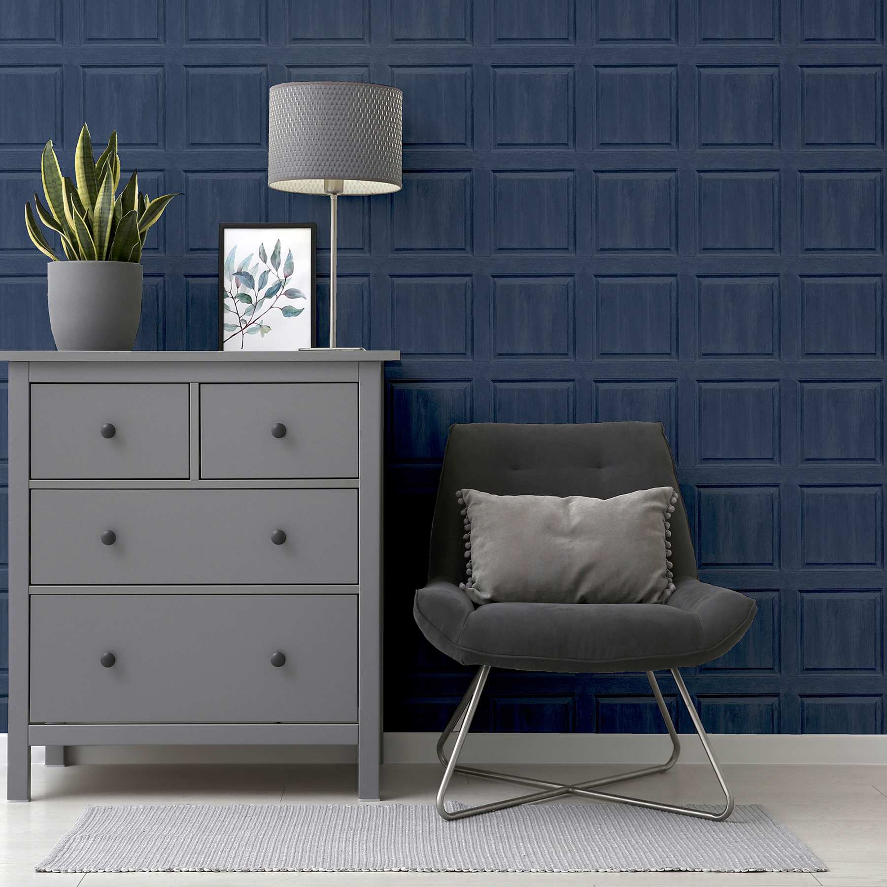 AH909601 - Bellamy Navy Wooden Panel Wallpaper - by Arthouse
