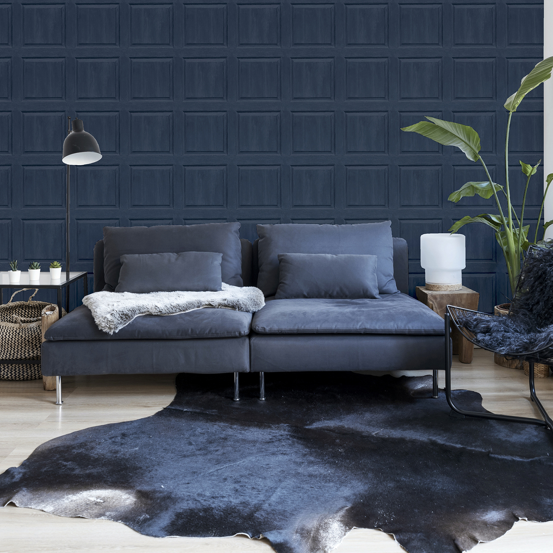 AH909601 - Bellamy Navy Wooden Panel Wallpaper - by Arthouse