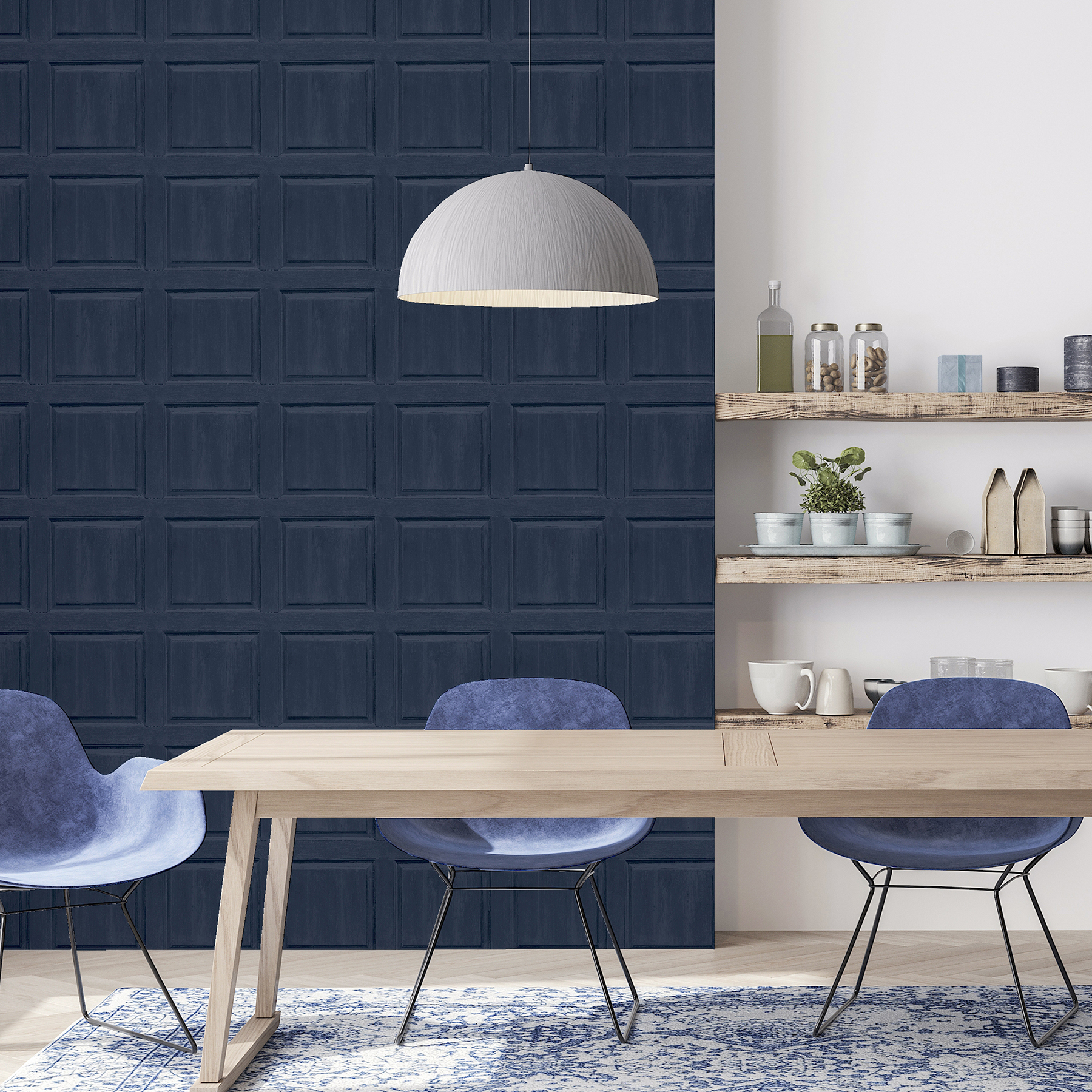 AH909601 - Bellamy Navy Wooden Panel Wallpaper - by Arthouse