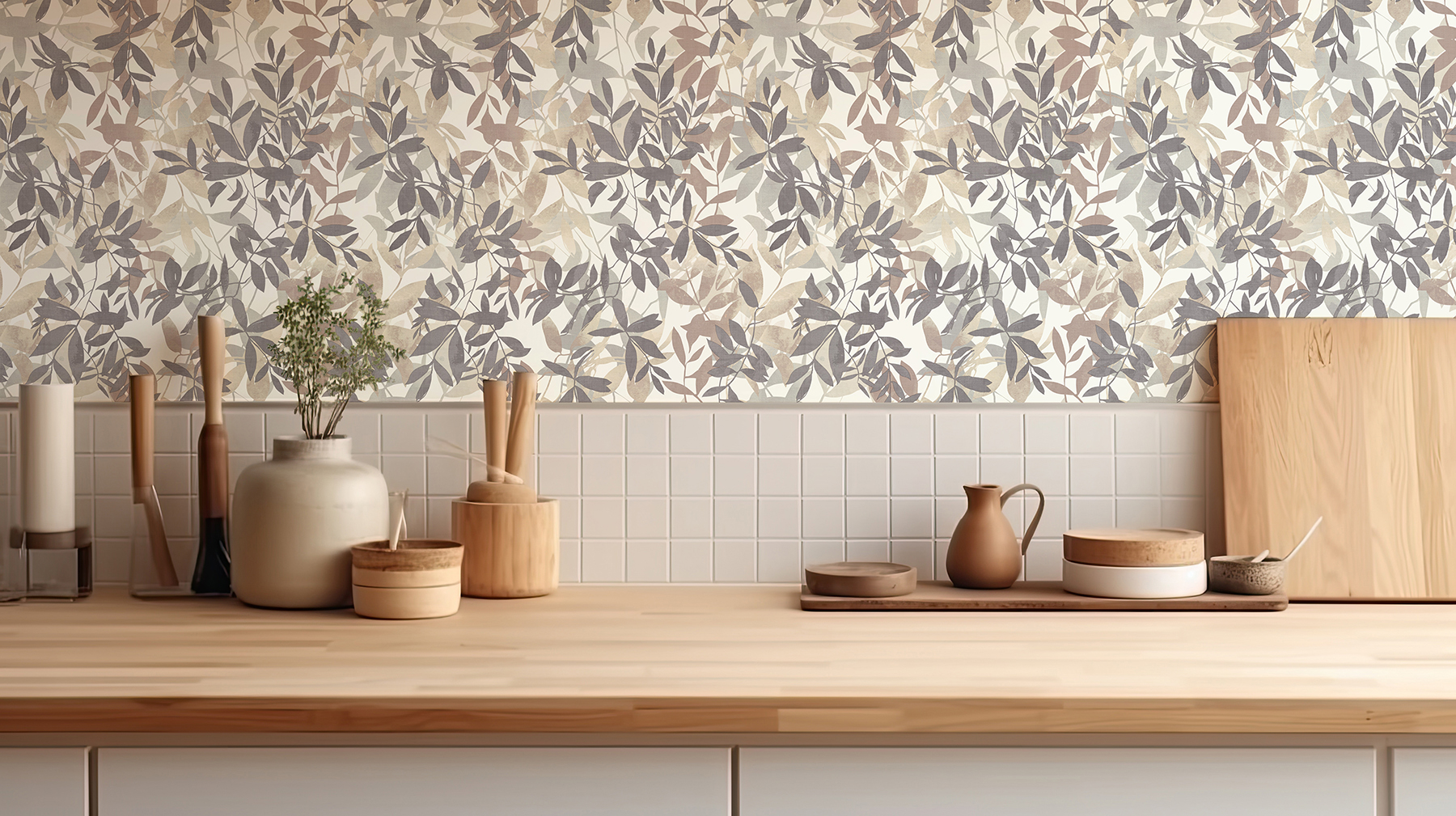 AH924600 - Georgianna Neutral Botanical Leaves Wallpaper - by Arthouse