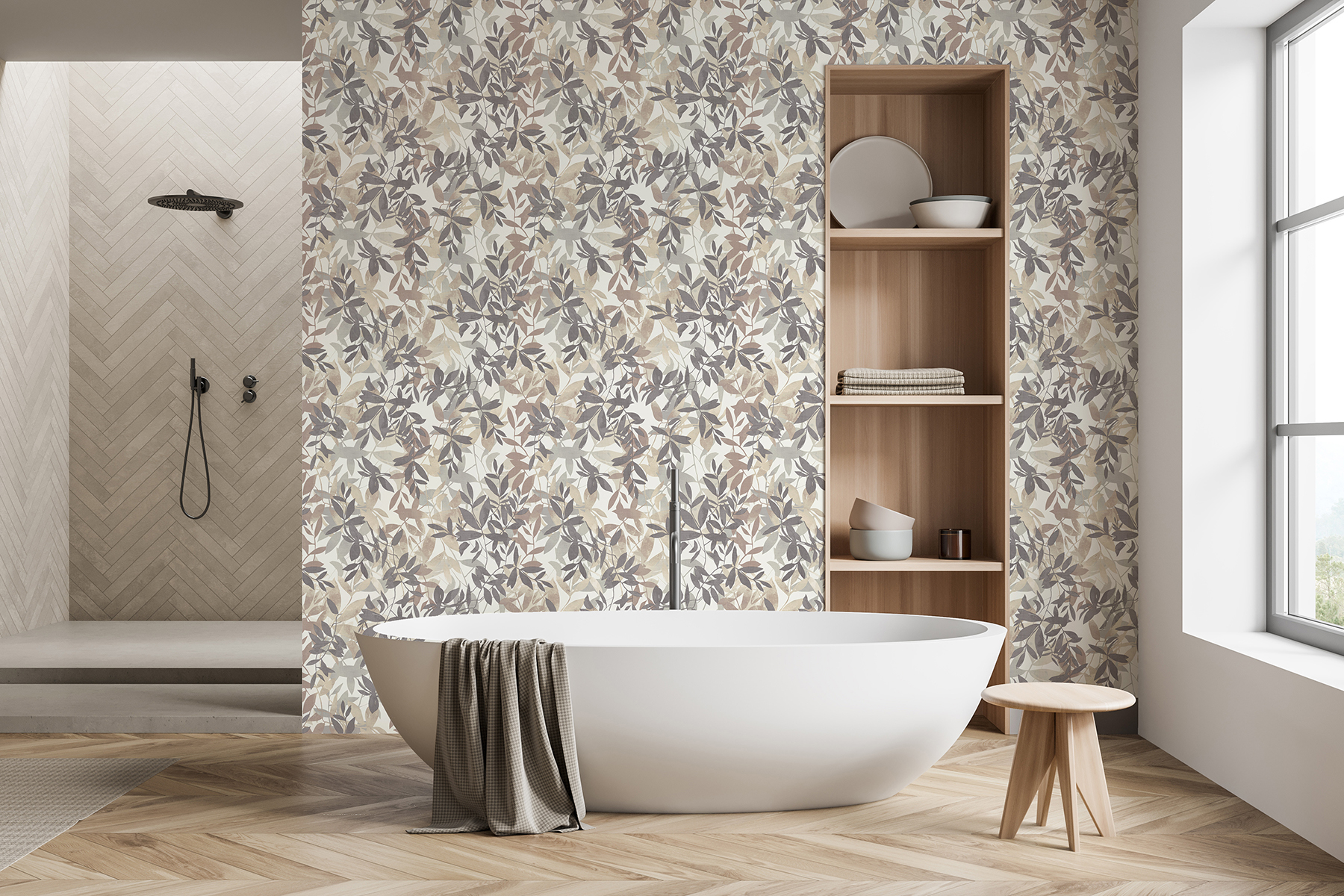AH924600 - Georgianna Neutral Botanical Leaves Wallpaper - by Arthouse