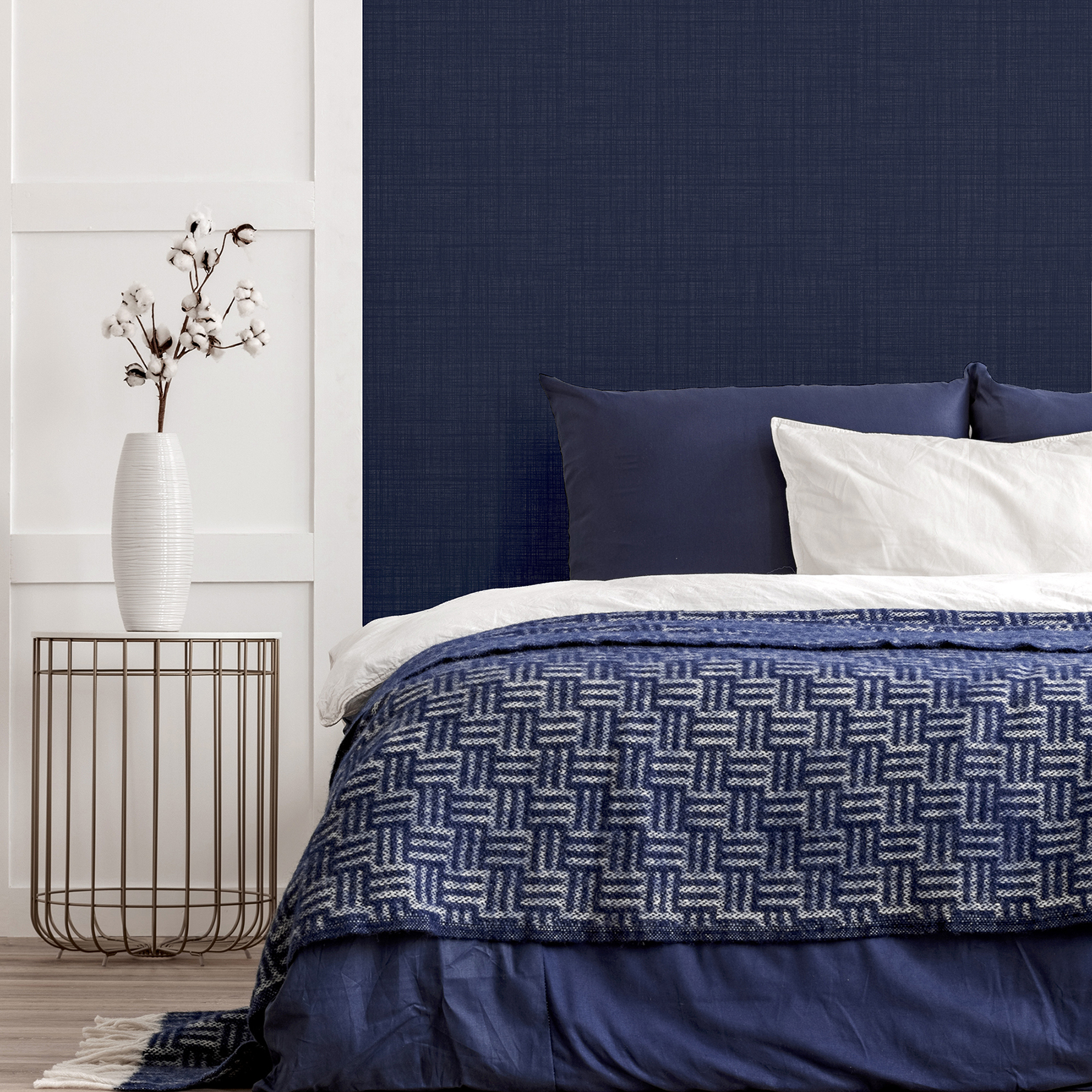AH946002 - Rafe Navy Woven Texture Wallpaper - by Arthouse
