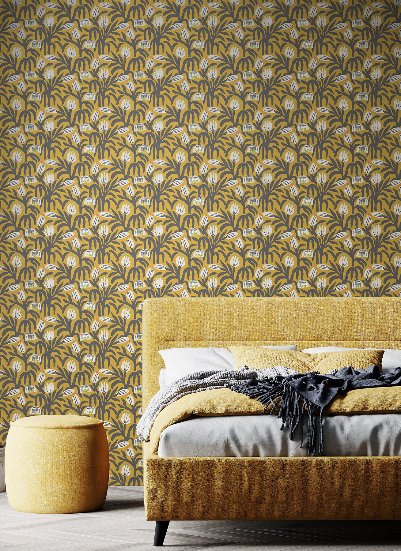 HWA1154PU - Chunky Flower Mustard Peel and Stick Wallpaper - by Hoopla ...