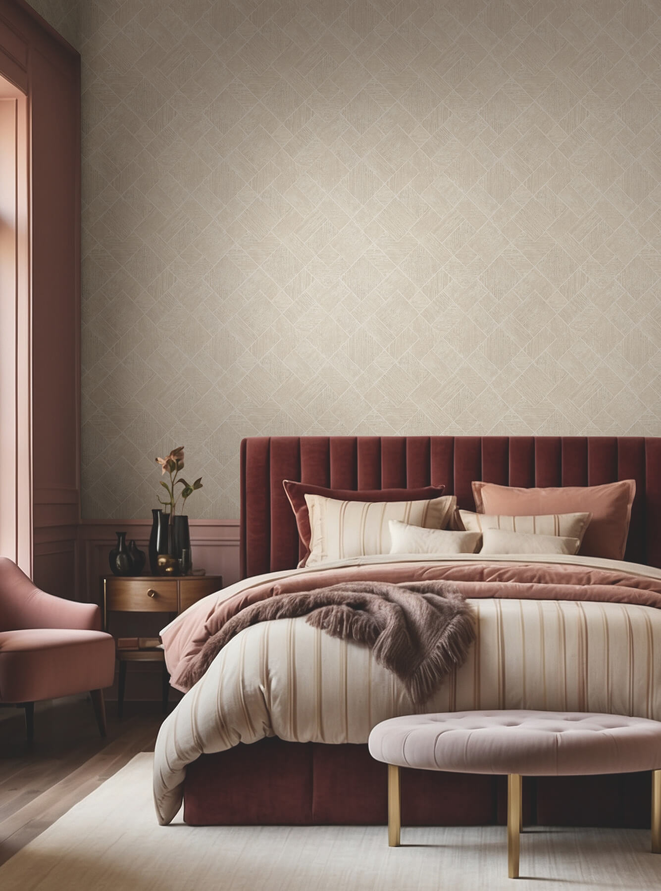 York Wallcoverings. MA35509 - Marquetry Beige Tile Wallpaper - by ...