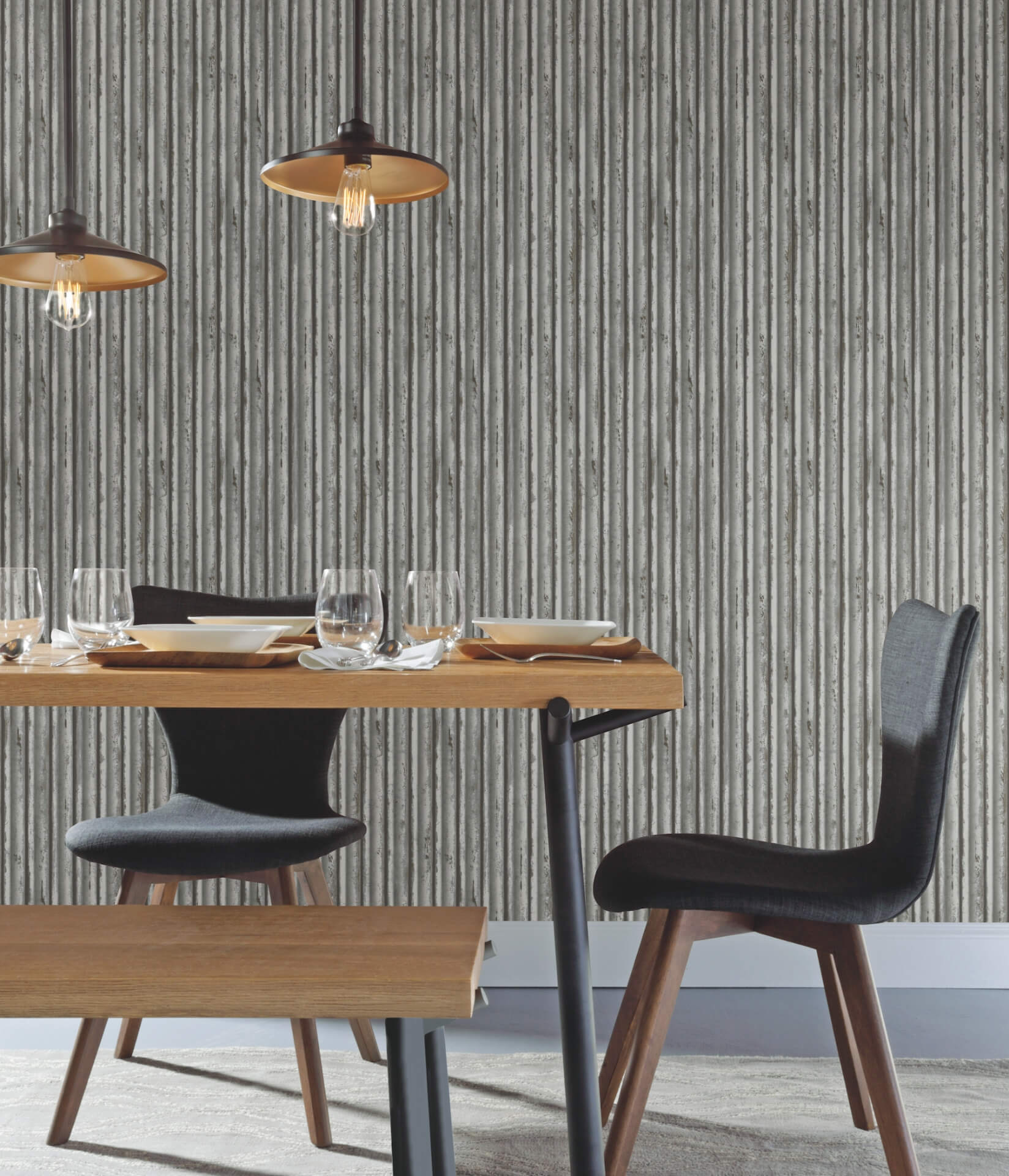 York Wallcoverings. Grey & Silver Weathered Metal Wallpaper