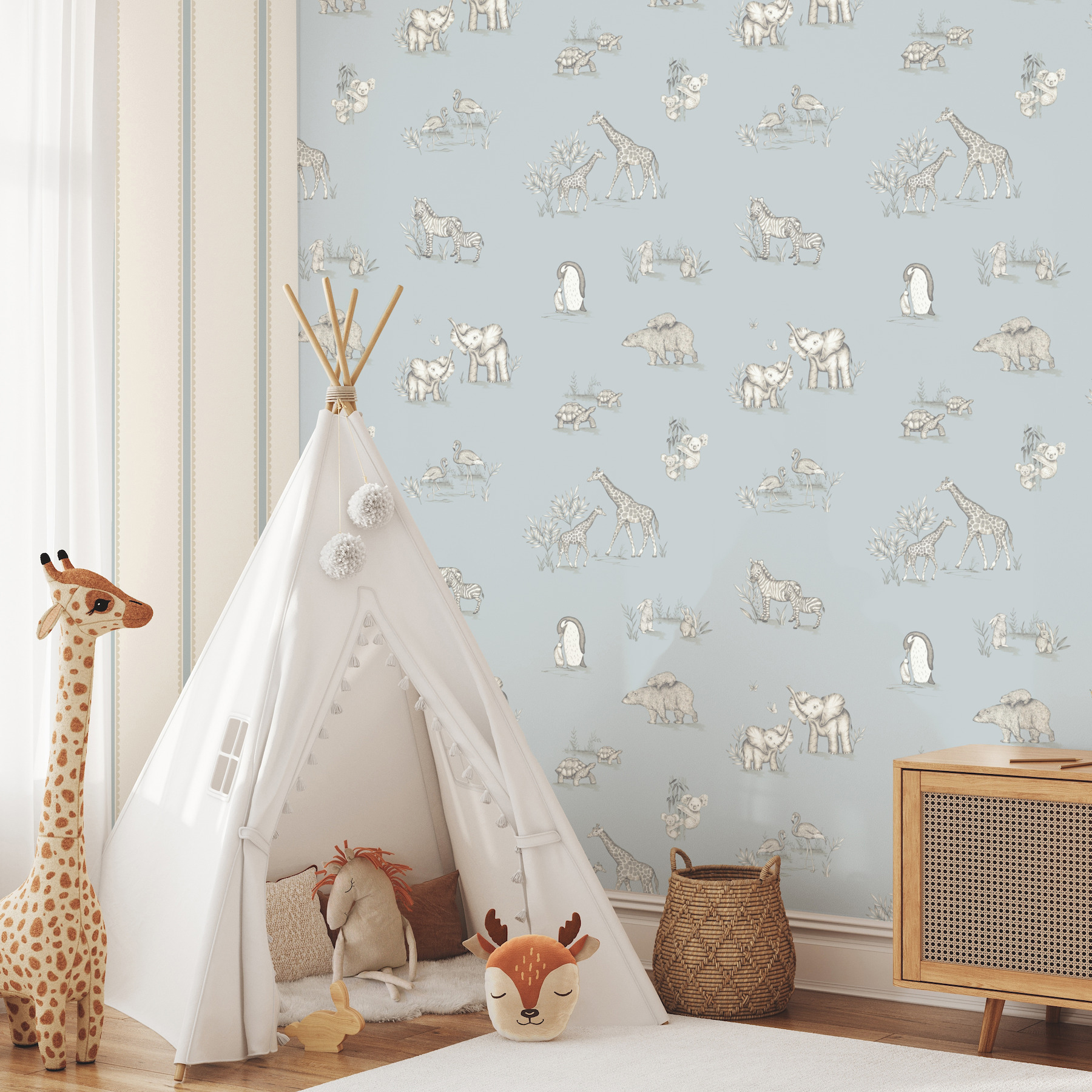 4203-27551 - Safari Babies Blue Animal Wallpaper - by Advantage