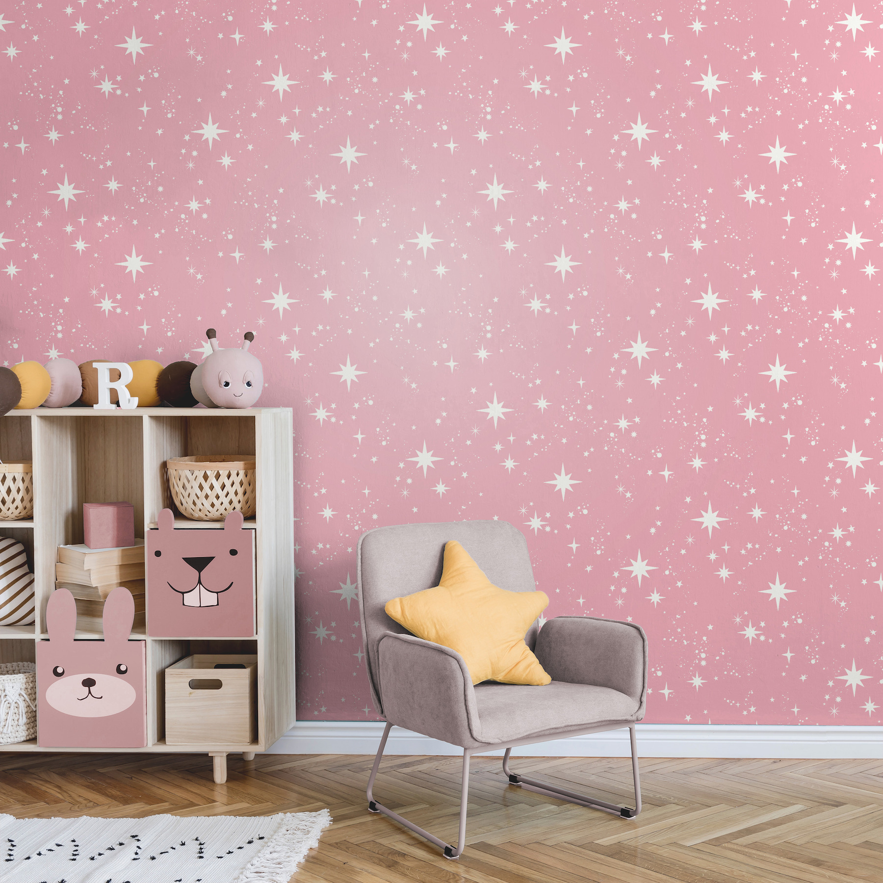4203-27566 - Twinkle Pink Starry Skies Wallpaper - by Advantage