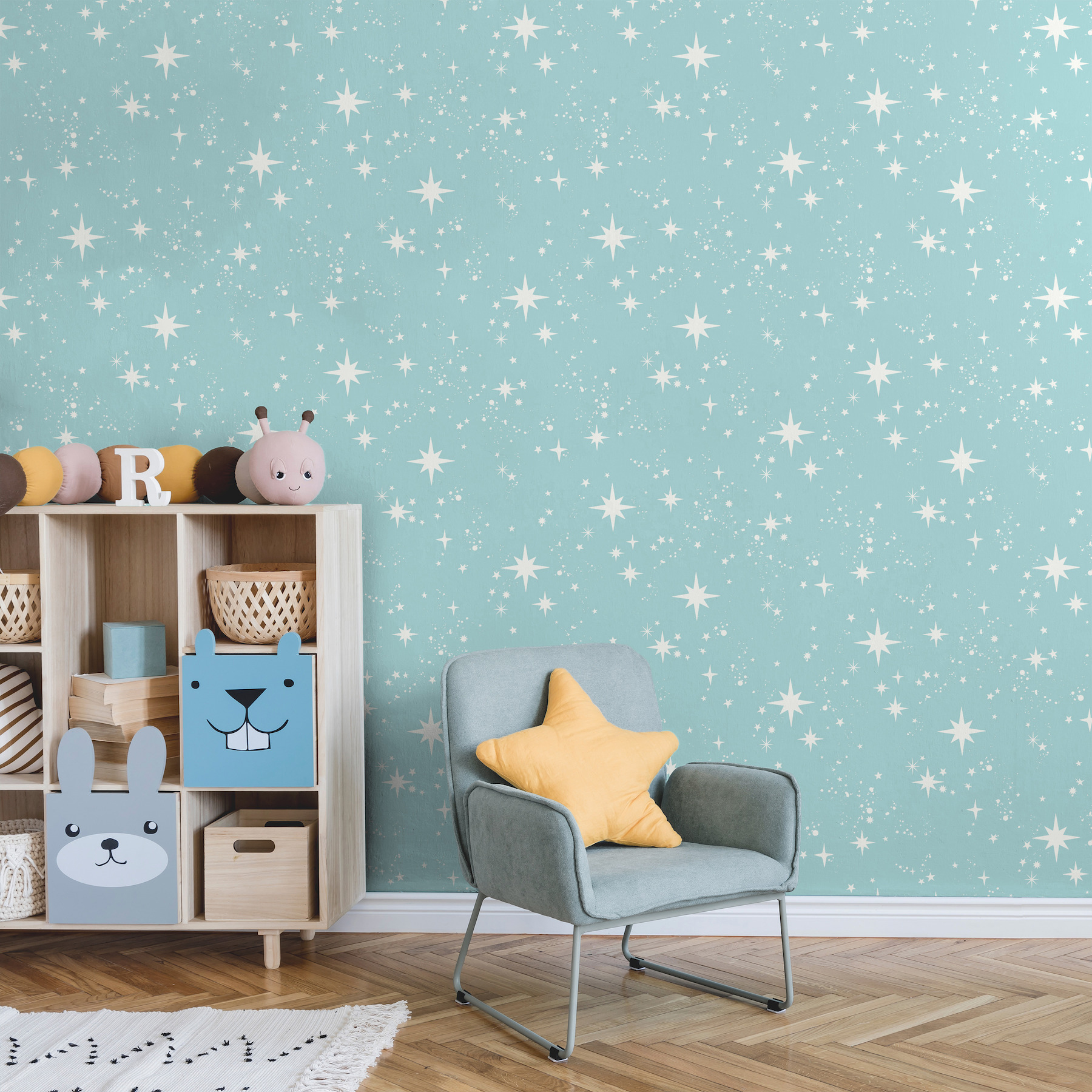 4203-27567 - Twinkle Light Blue Starry Skies Wallpaper - by Advantage