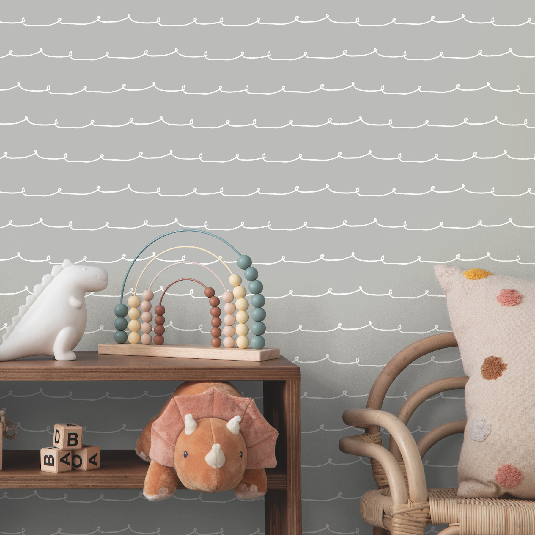 4203-27570 - Wiggle Line Grey Stripe Wallpaper - by Advantage