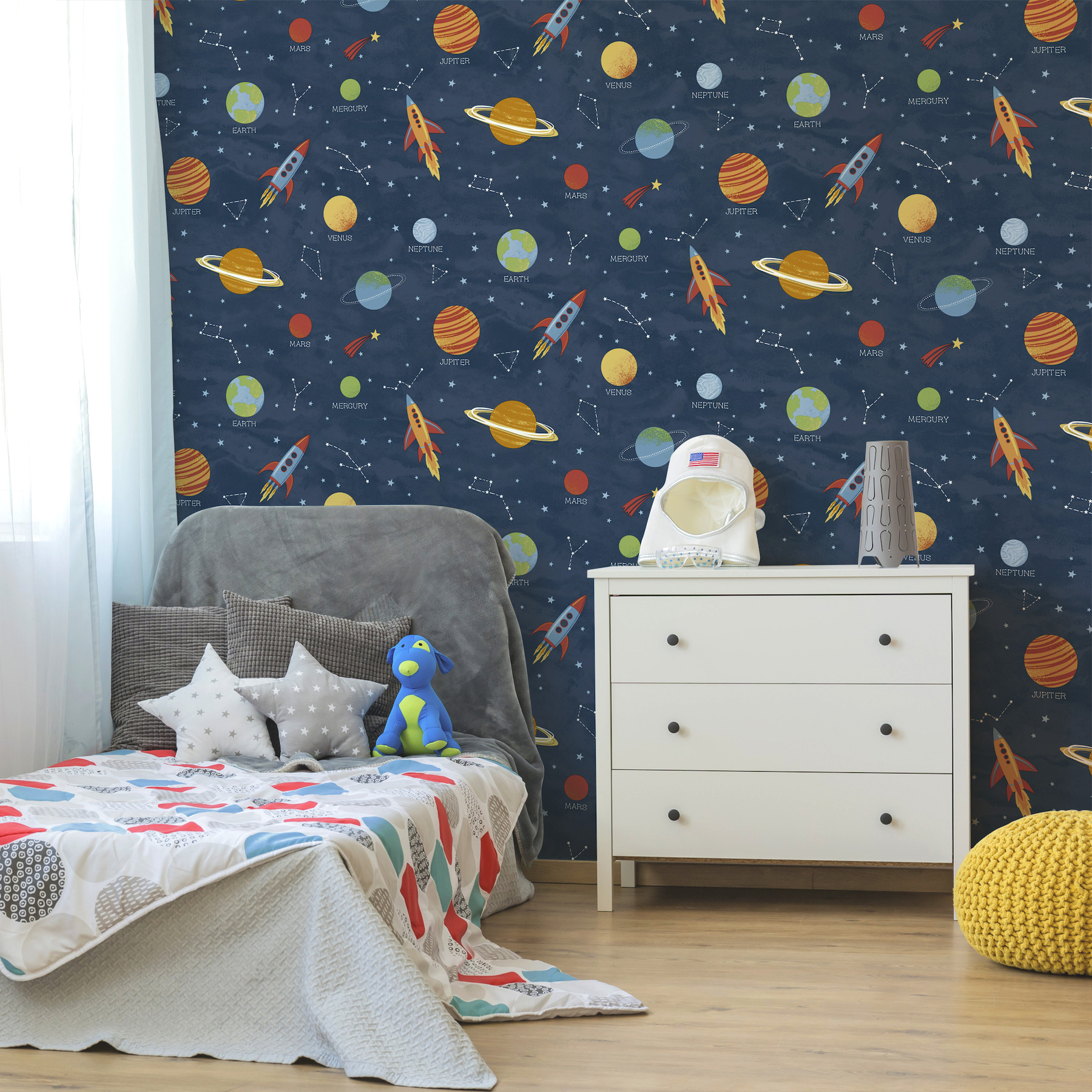 4203-27595 - Solar System Blue Outer Space Wallpaper - by Advantage