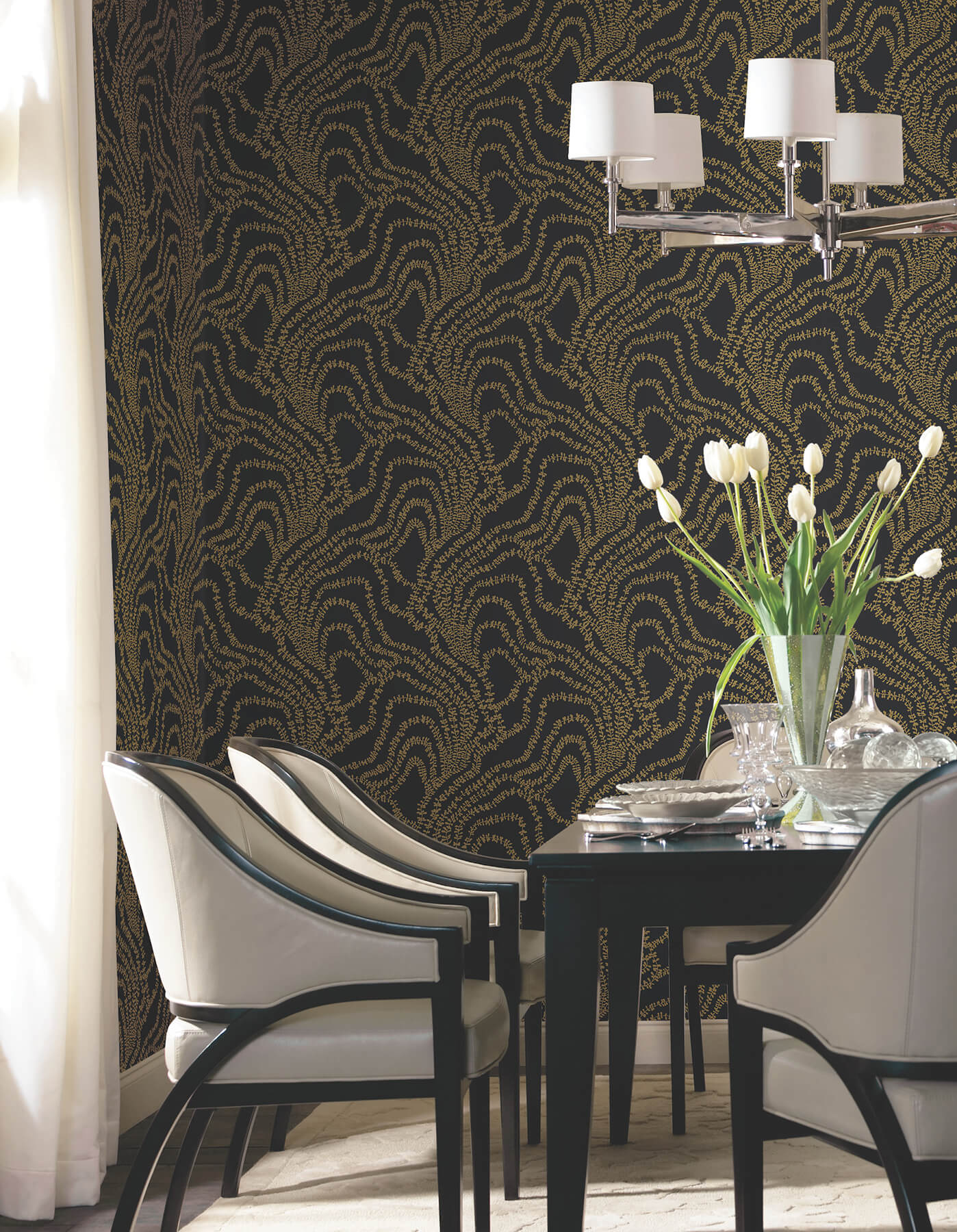 York Wallcoverings. VR1517 - String of Pearls Gold Vine Wallpaper - by ...