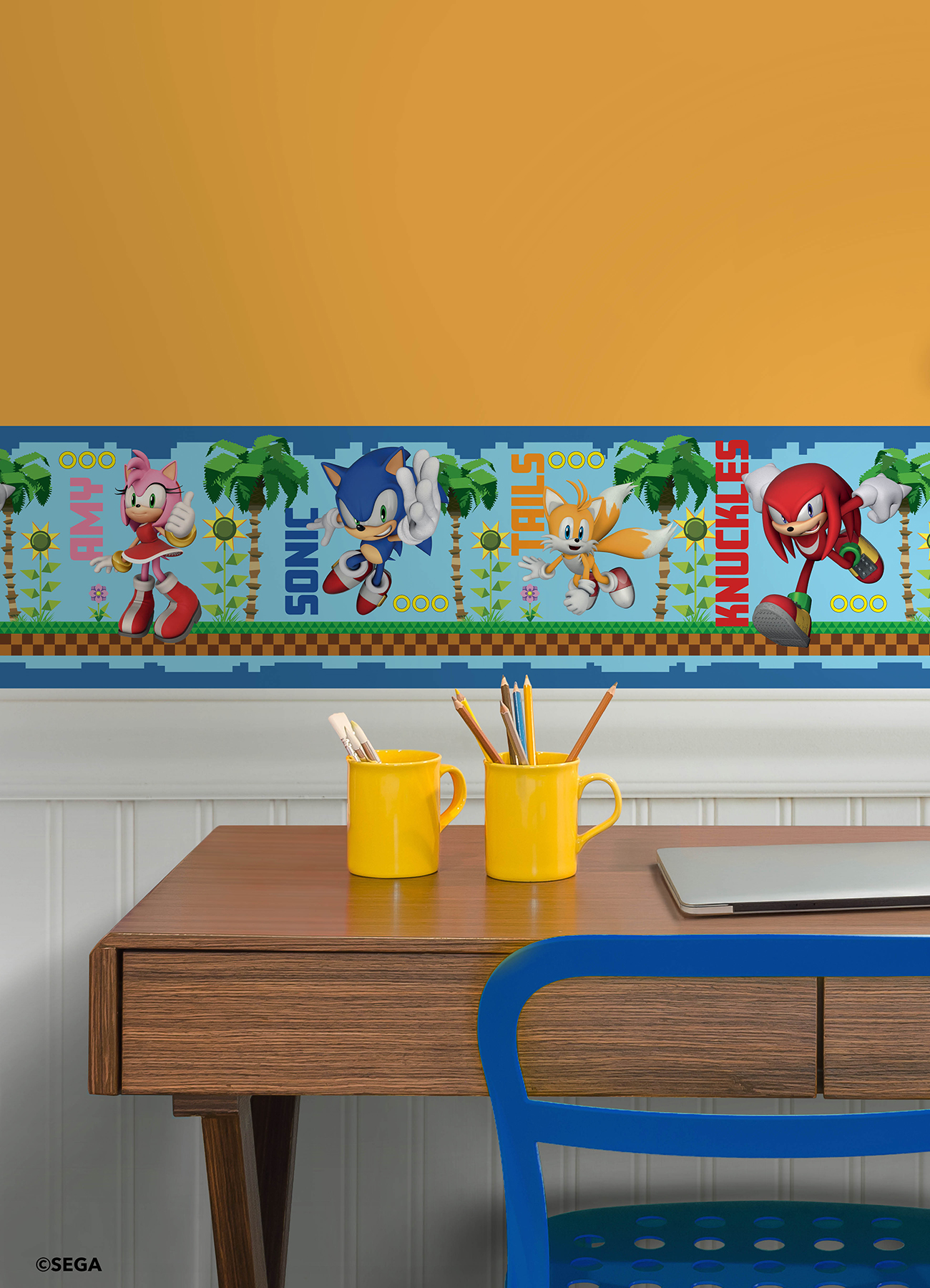 RMK1338BD - Sonic The Hedgehog Green Hill Characters Blue Border Decal ...
