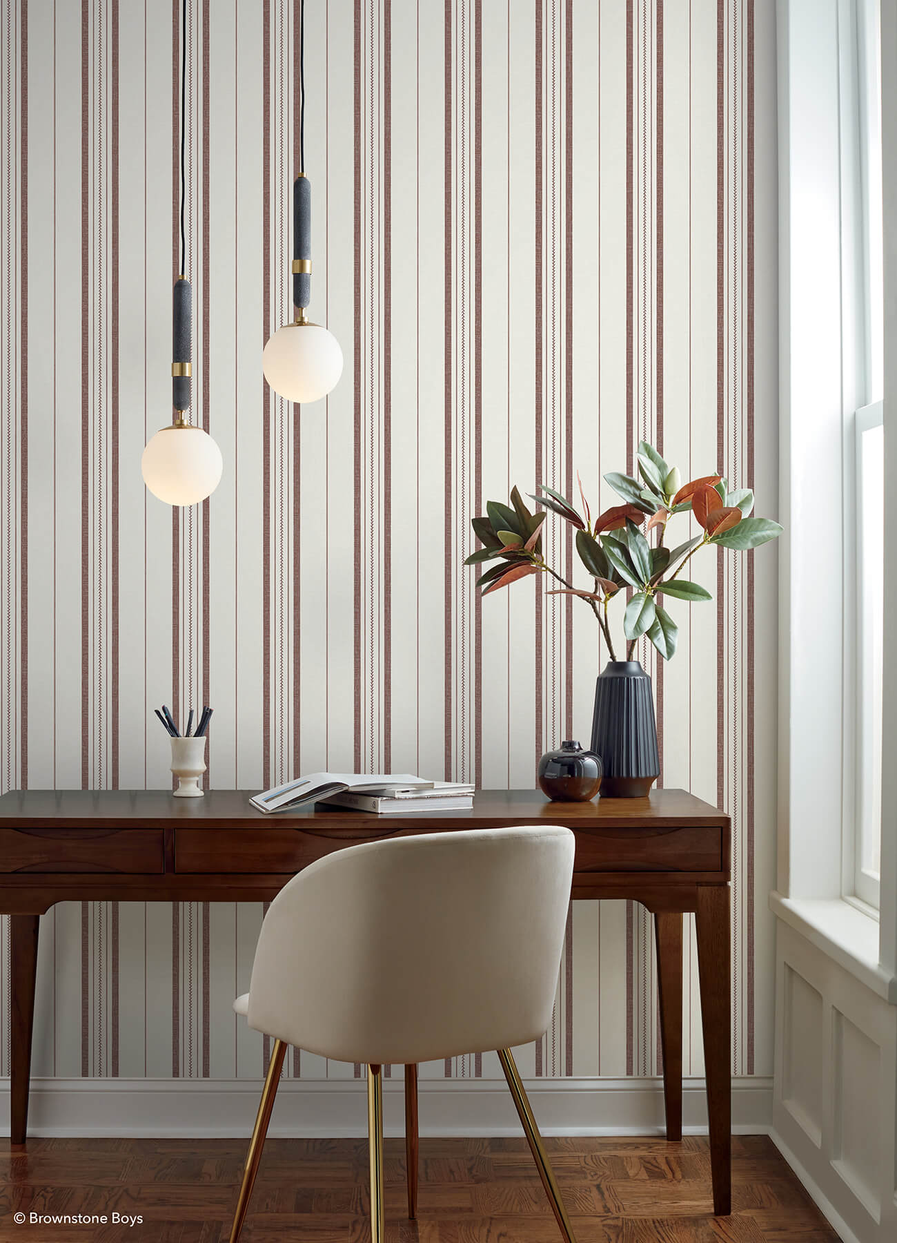BBS6553 - Townhouse Stripe Maroon Peel and Stick Wallpaper - by ...