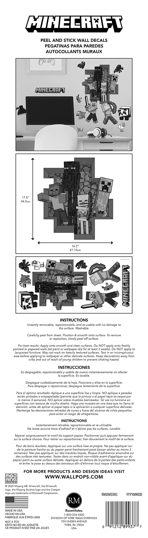 RMDM5591 - Minecraft Hostile Mobs Peel and Stick Black Wall Decals - by ...