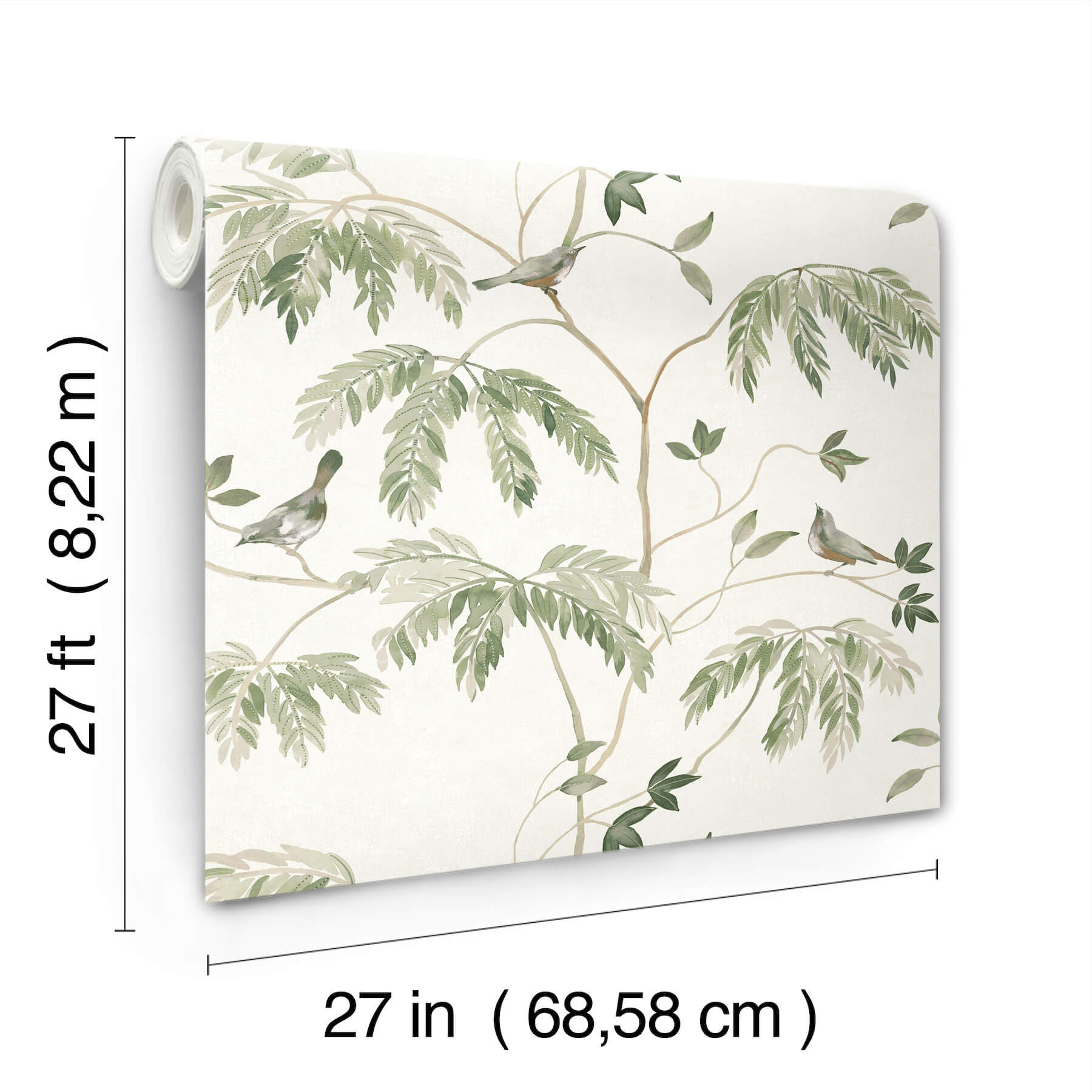 York Wallcoverings. LL3251 - Cillian Dark Green Botanical Bird Trail ...