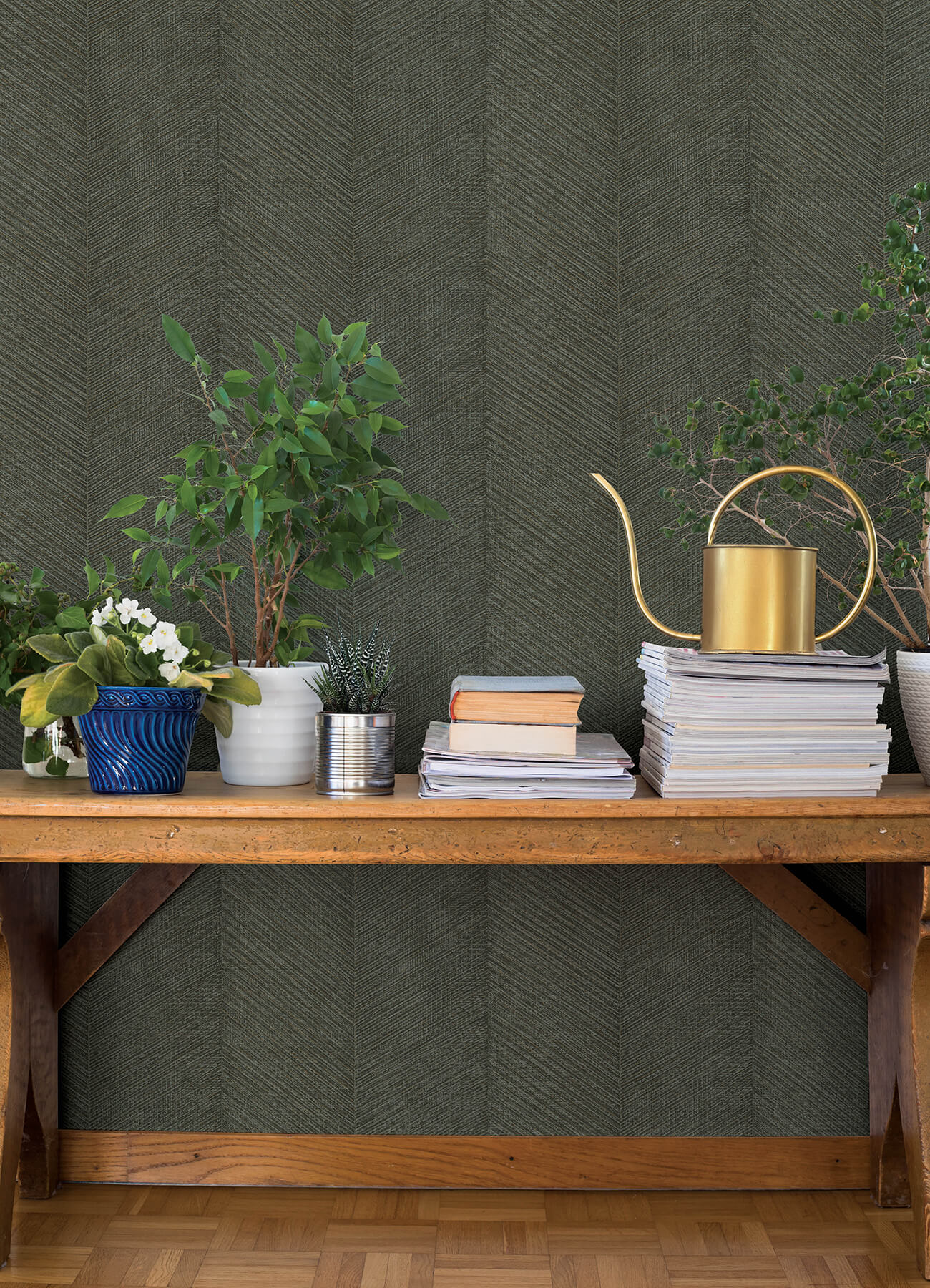 4202-720303 - Ione Evergreen Textured Chevron Wallpaper - by A-Street ...
