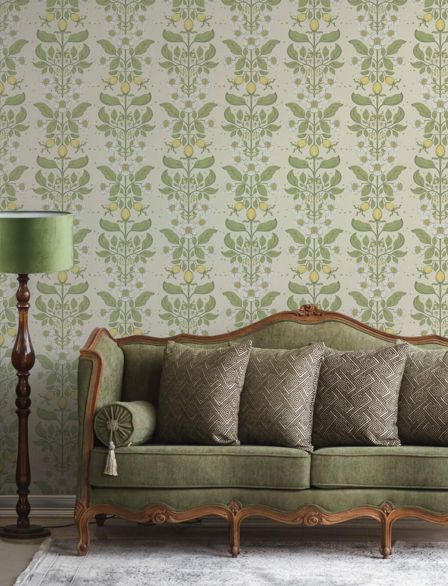 4201-48010 - Rosa Green Floral Columns Wallpaper - by A-Street Prints