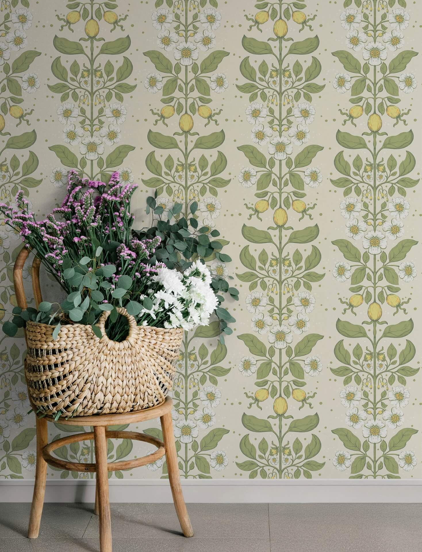 4201-48010 - Rosa Green Floral Columns Wallpaper - by A-Street Prints
