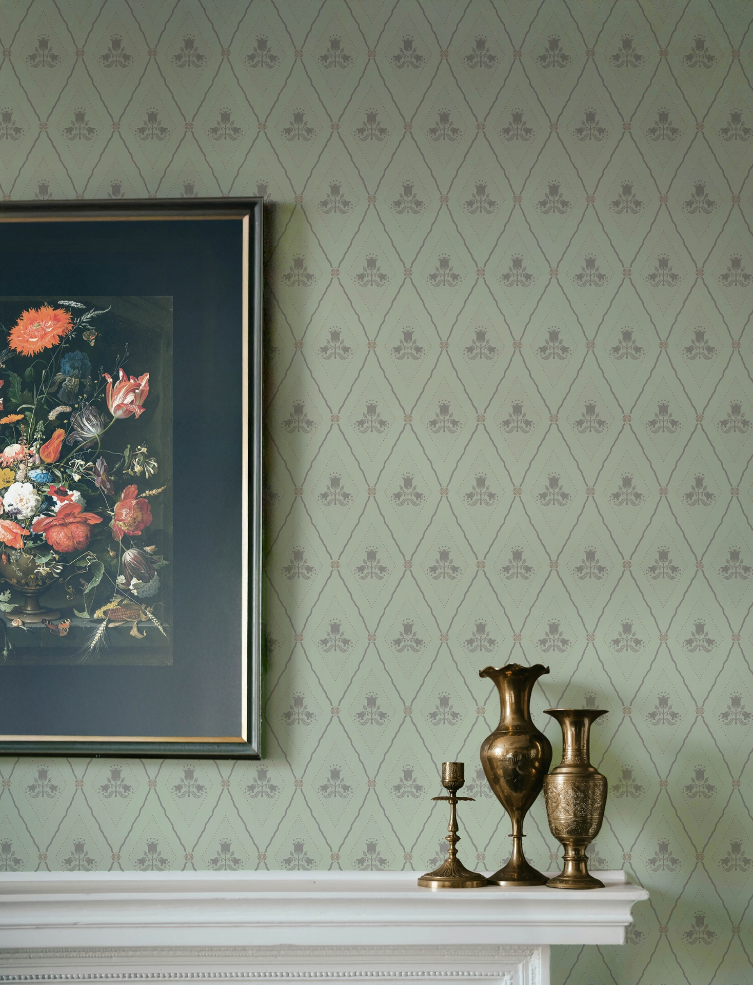 4201-48031 - Alma Mint Diamond Floral Wallpaper - by A-Street Prints