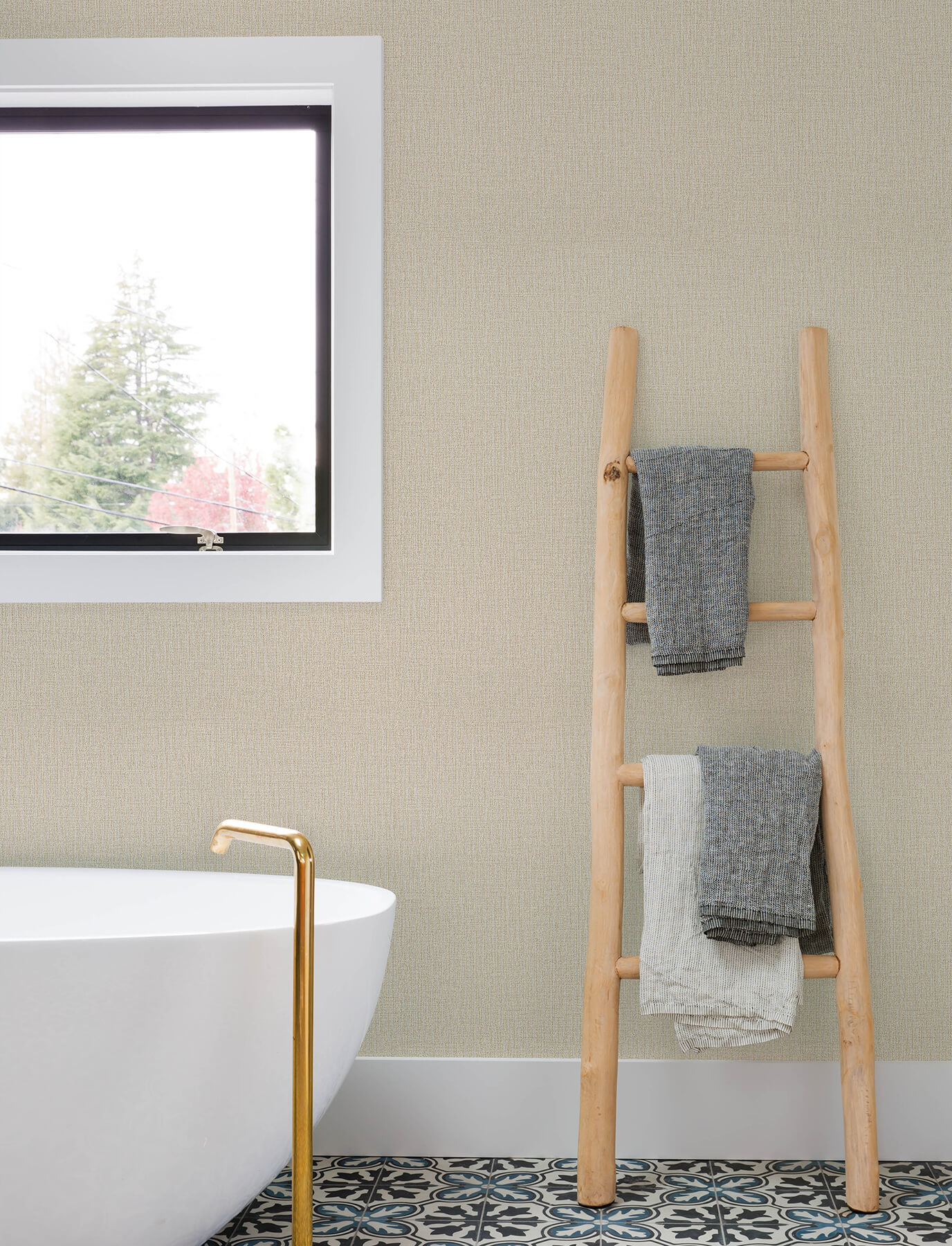 York Wallcoverings. 4191-83035 - Sonia Beige Faux Linen Wallpaper - by ...