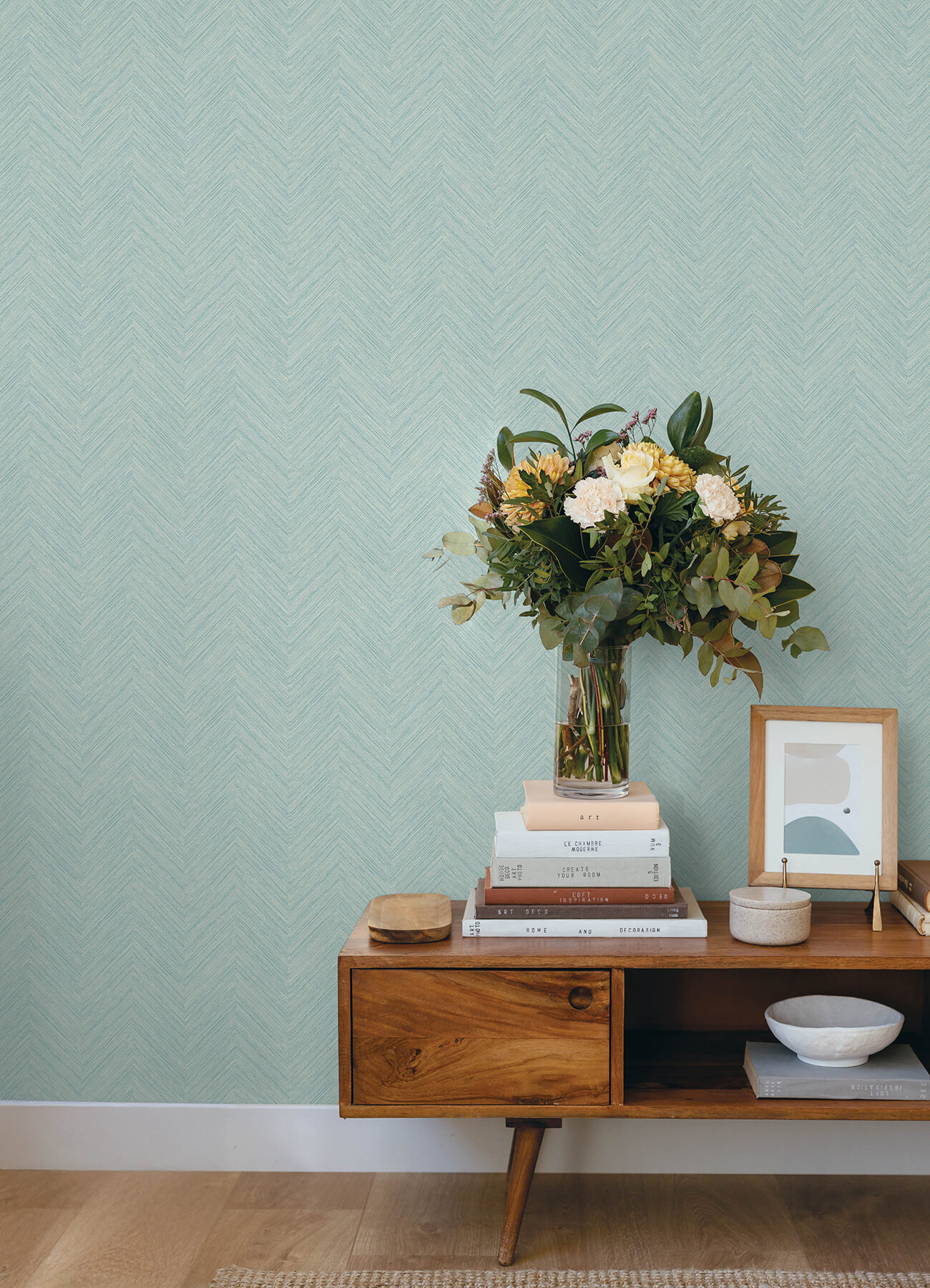 4192-13672 - Caladesi Aqua Linen Chevron Wallpaper - by Chesapeake