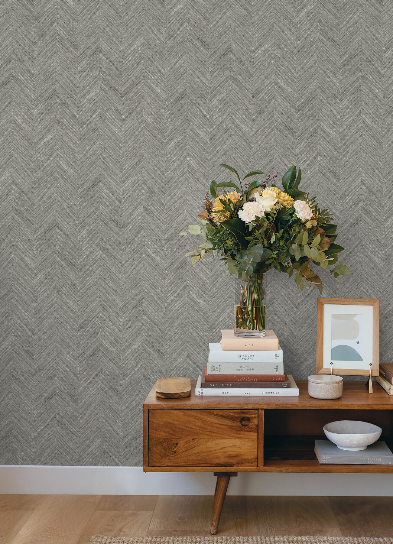 4192-13674 - Caladesi Dark Grey Linen Chevron Wallpaper - by Chesapeake