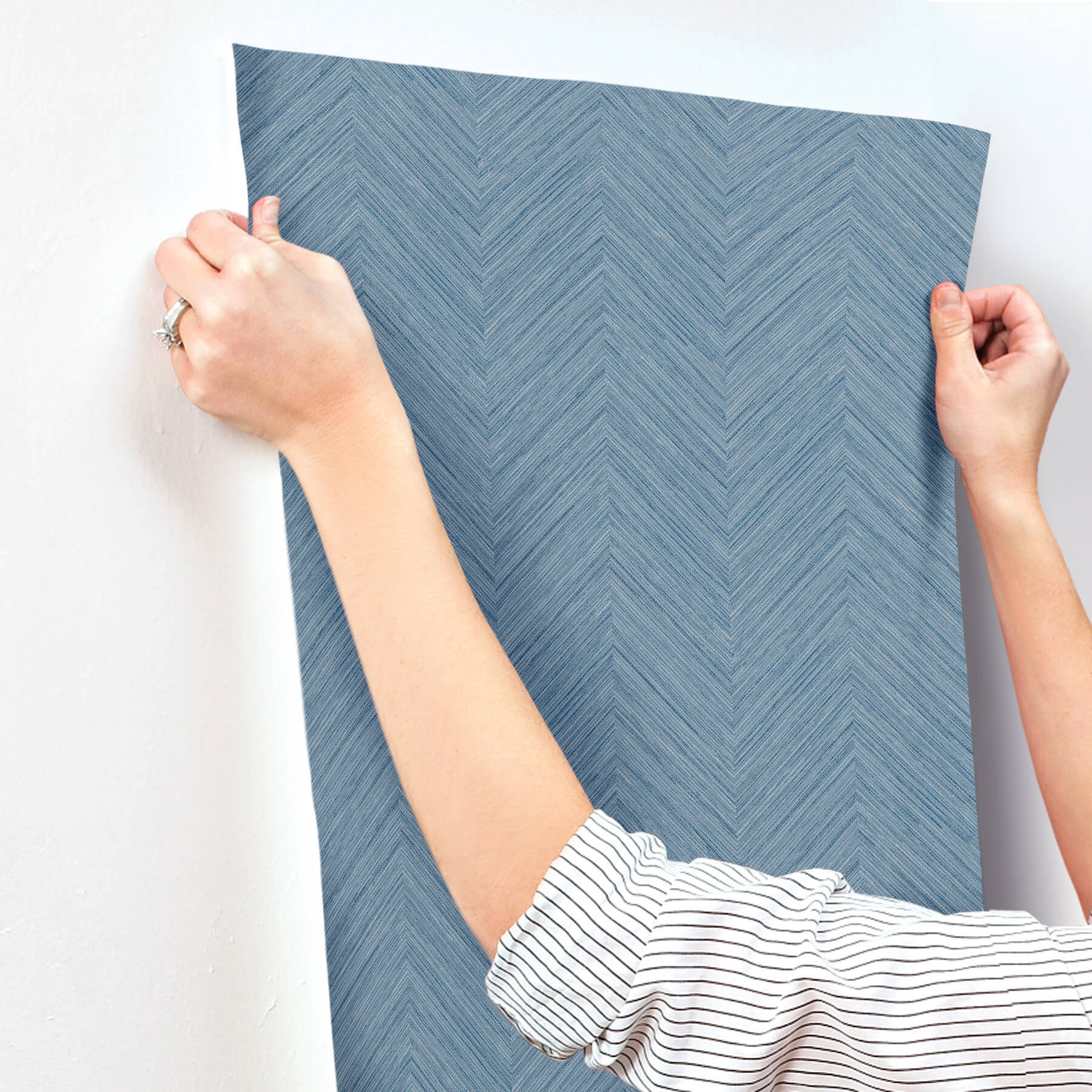4192-13678 - Caladesi Blue Linen Chevron Wallpaper - by Chesapeake