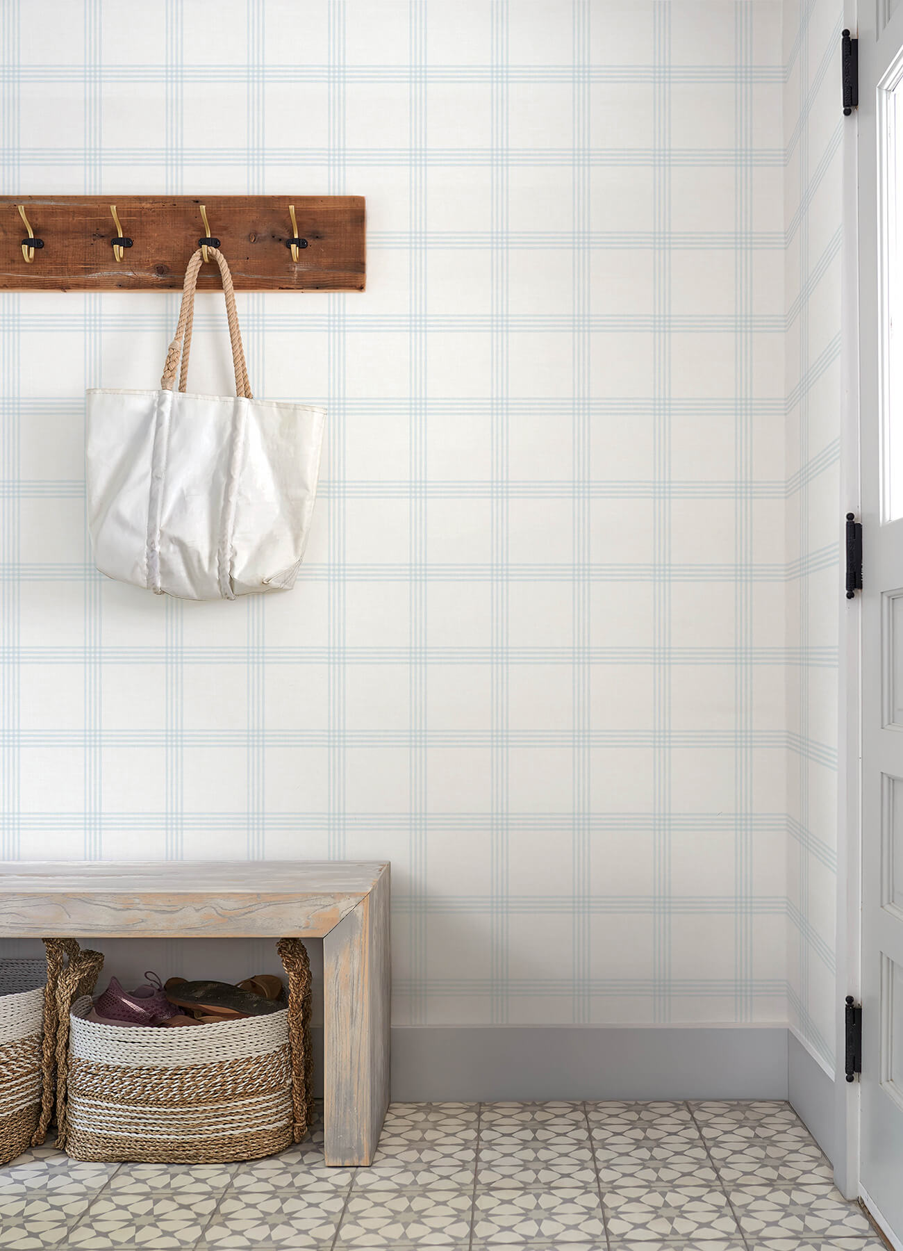 4192-24475 - Twain Light Blue Plaid Wallpaper - by Chesapeake